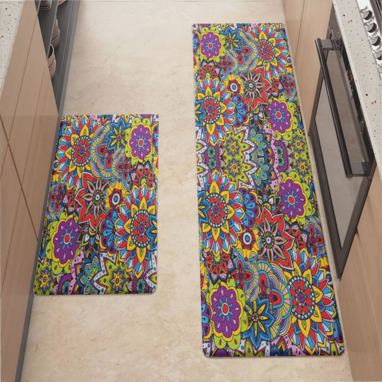 Mandala Bohemian Pvc Kitchen Mat Runner 2 Pieces Non Slip Washable ...