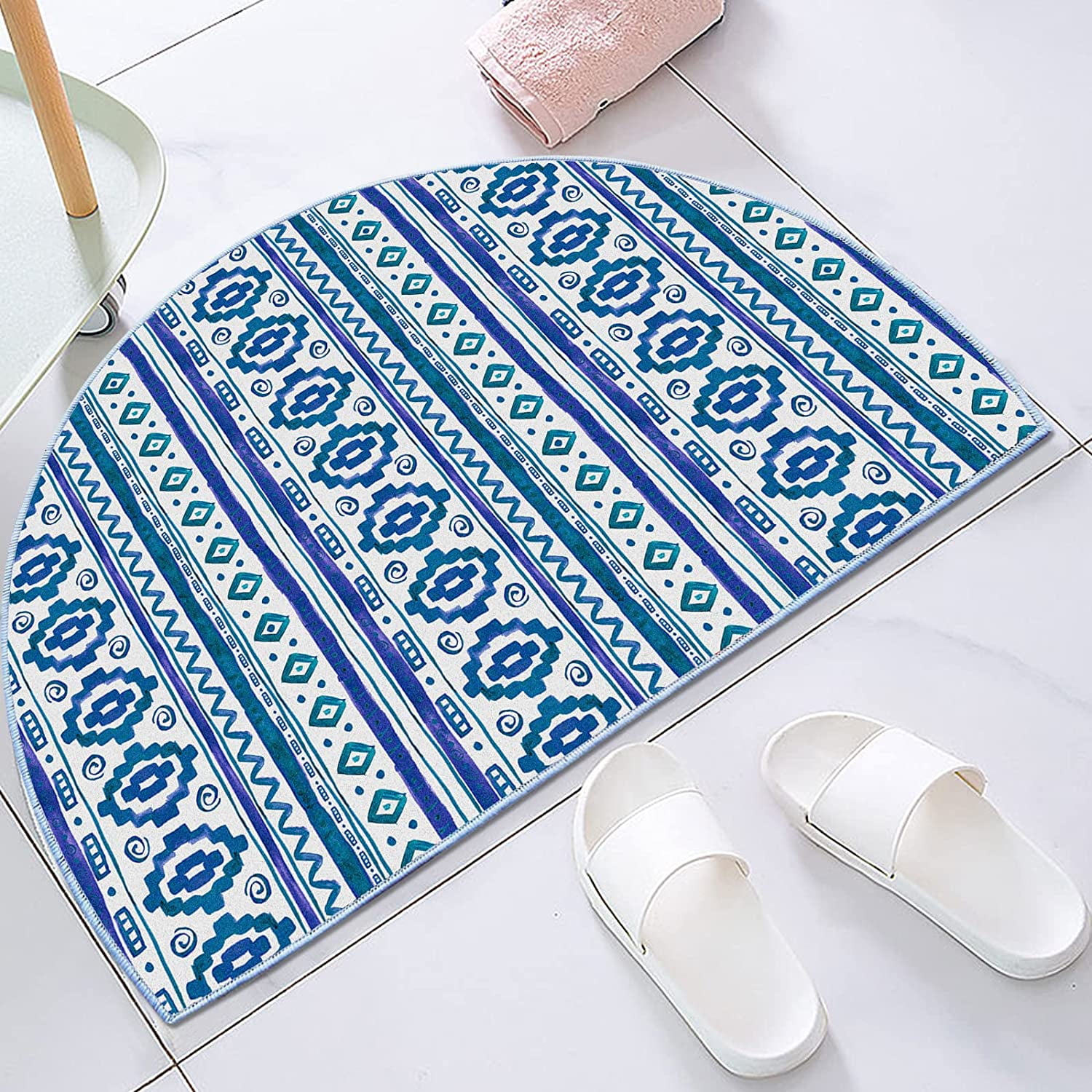 Mandala Boho Blue Moroccan Half Round Door Mat Half Circle Area Rug ...