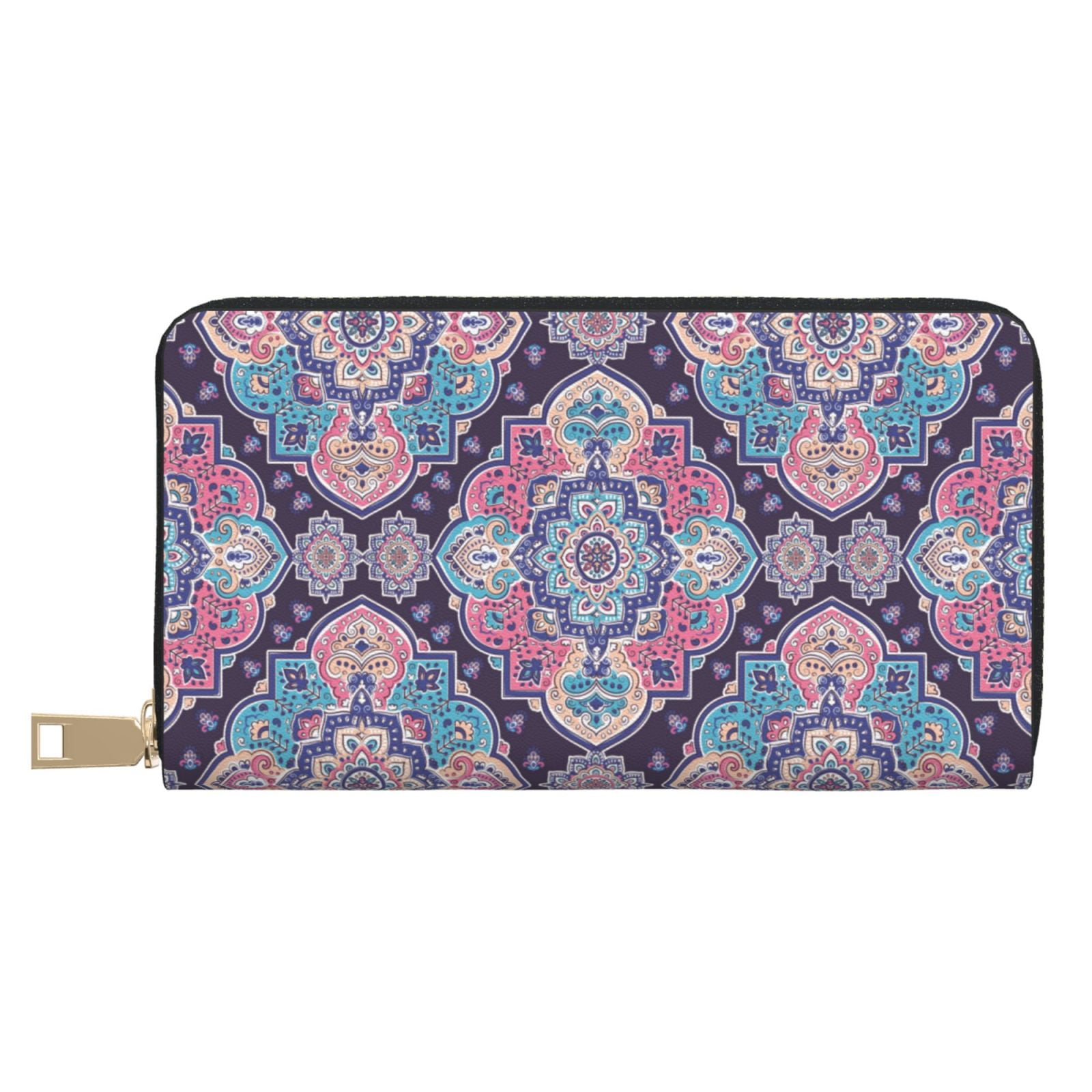 Mandala Boho Pattern Wallet Women, Leather Bifold Multi Card Wallet ...