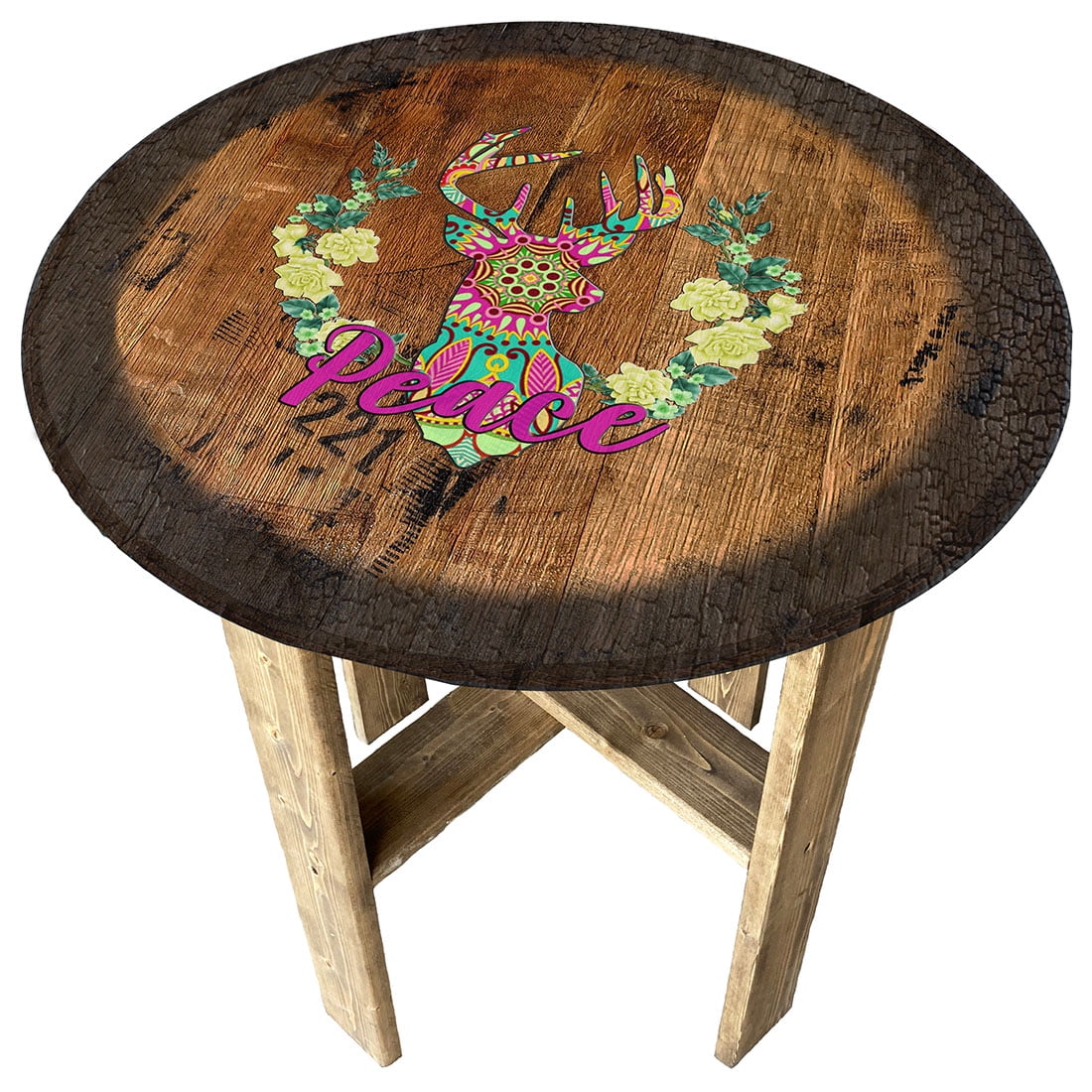 Mandala Boho Peace Pub Gift Farmhouse Rustic Round Whiskey Barrel End ...