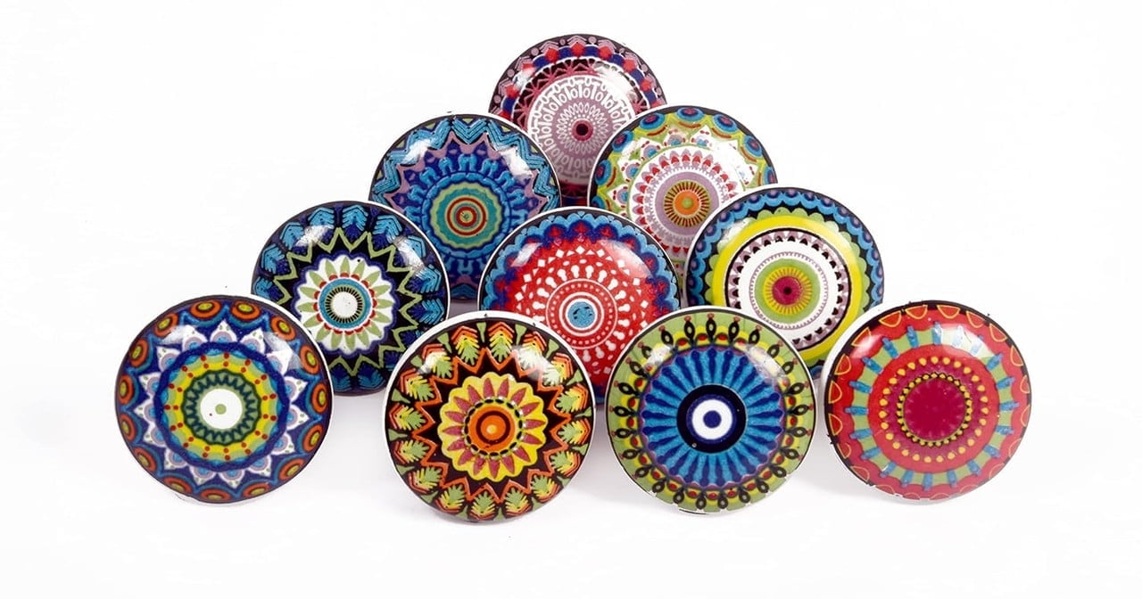 Mandala Ceramic Cabinet Knobs Hand Painted Knobs for Kitchen Drawer ...