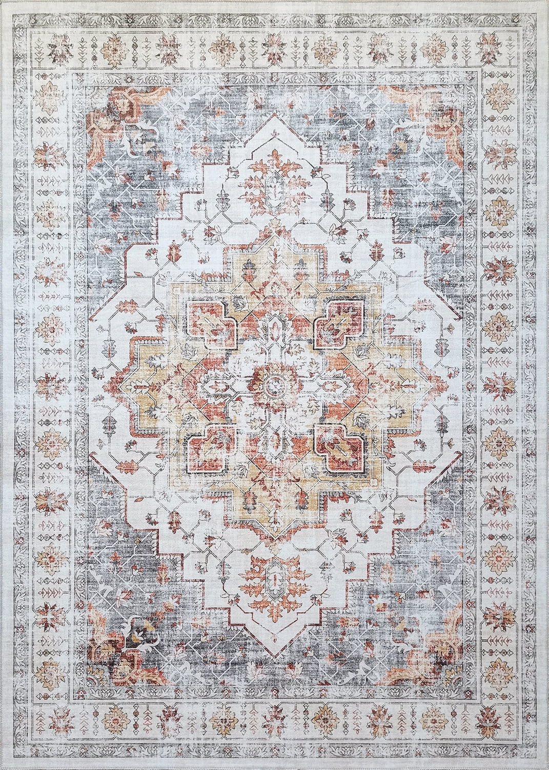Mandala 8'x10' Vintage Area Rug - Easy Clean, Non-Slip, Machine ...