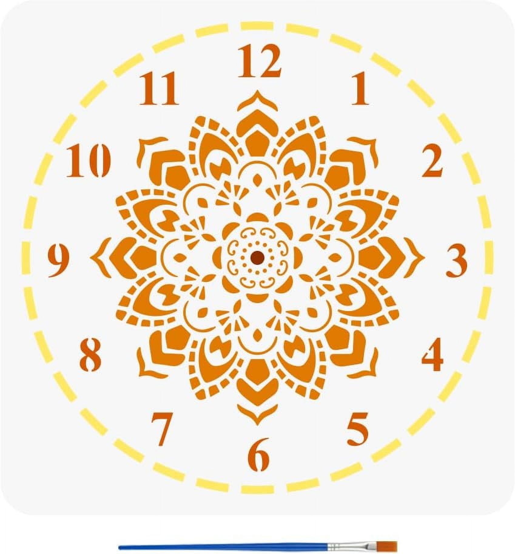 Mandala Clock Face Stencil with a Paint Brush 11.8x11.8inch Brocade ...