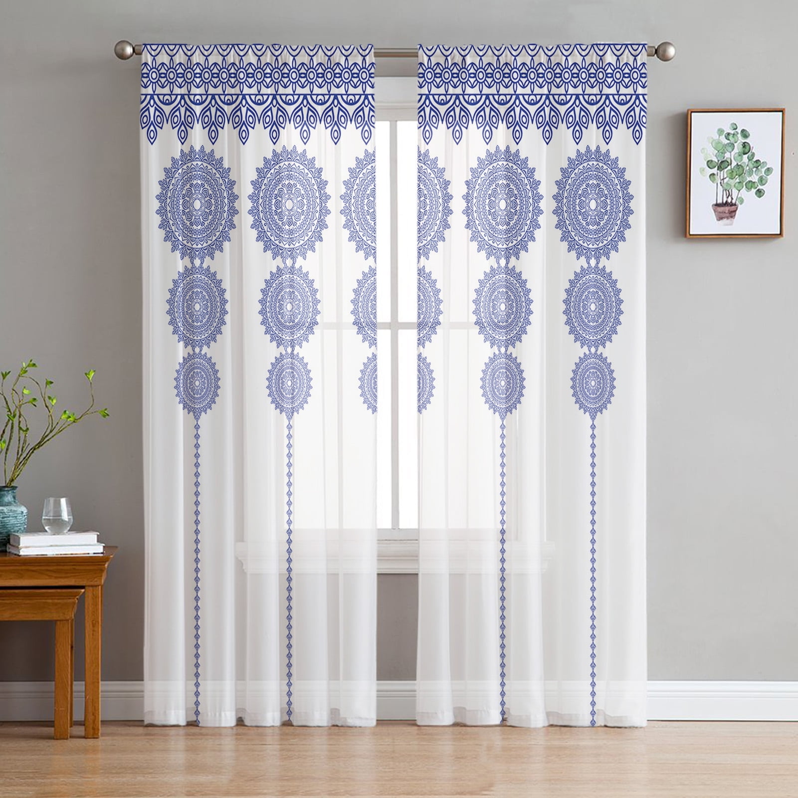 Mandala Colorful Print Sheer Window Panel Curtains Room for Living Room ...