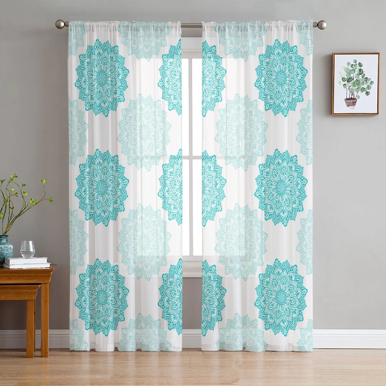 Mandala Colorful Print Sheer Window Panel Curtains Room for Living Room ...
