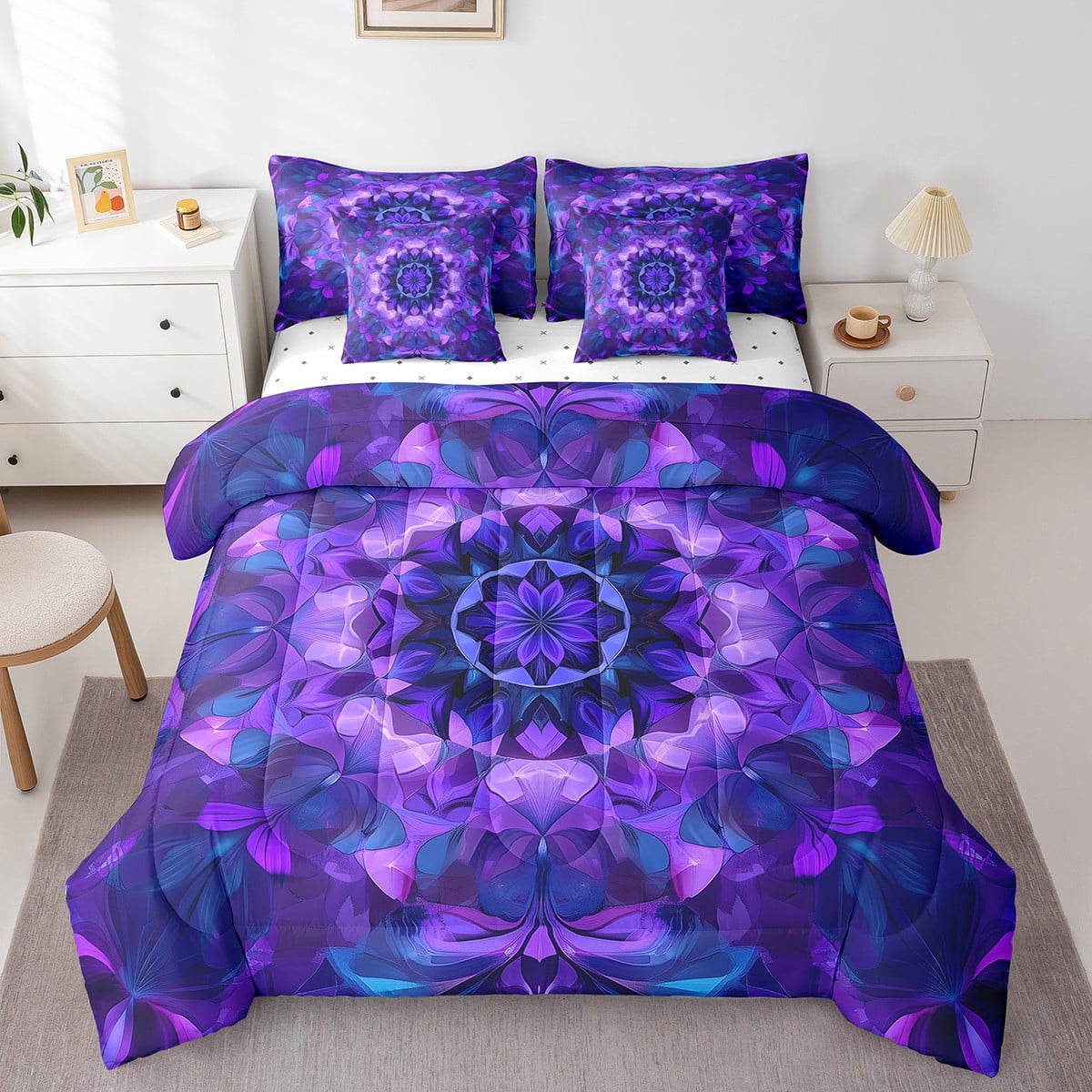 Mandala Comforter Purple Bohemian Decor Queen 7 Pieces Bed In A Bag ...