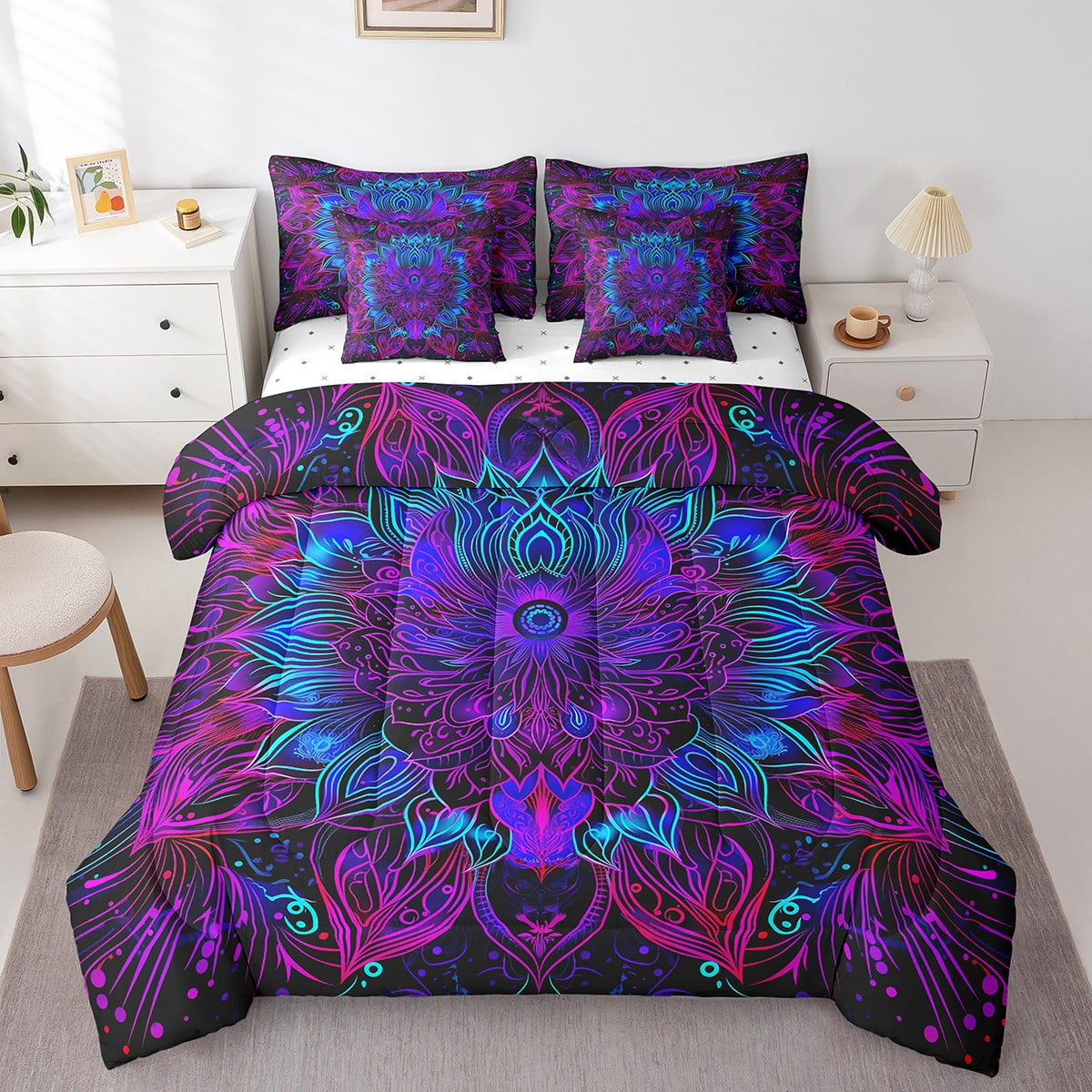 Mandala Comforter Set 7 Piece Bed in a Bag Twin,Trippy Lotus Boho ...