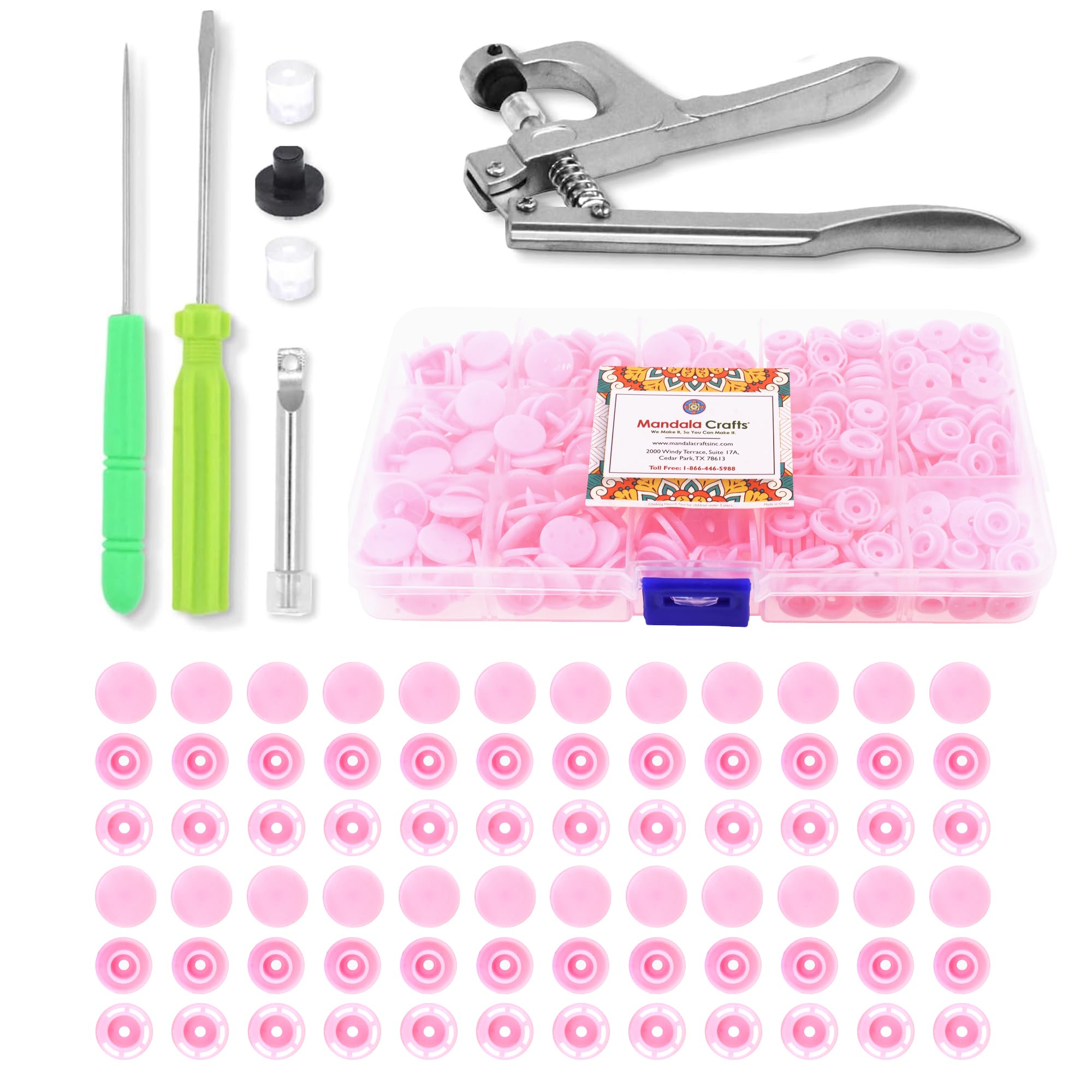 Mandala Crafts Baby Pink Plastic Snaps Fasteners Kit & Snap Pliers - No ...