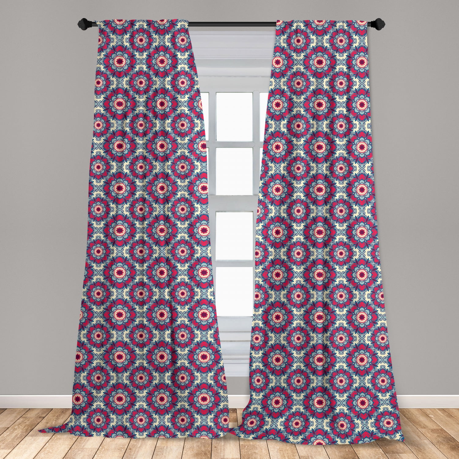 Mandala Curtains 2 Panels Set, Creative Pattern with Colorful Round with Culture Origins ...