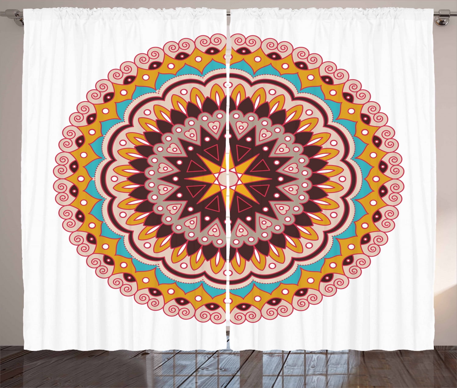 Mandala Curtains 2 Panels Set, East Asian and Anatolian Style Round ...