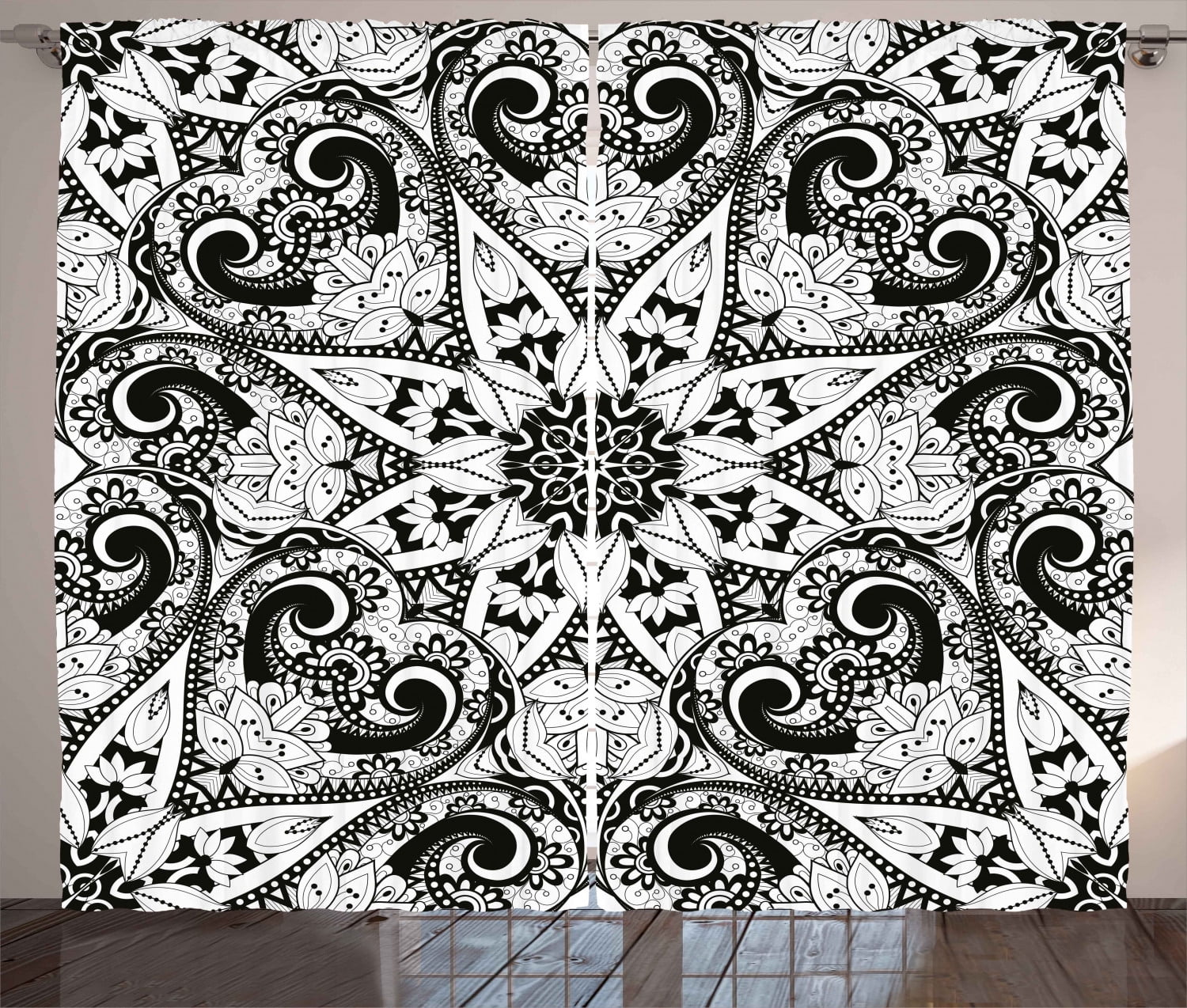 Ambesonne Mandala Curtains 2 Panel Set, Lace Like Lotus Flower Form ...