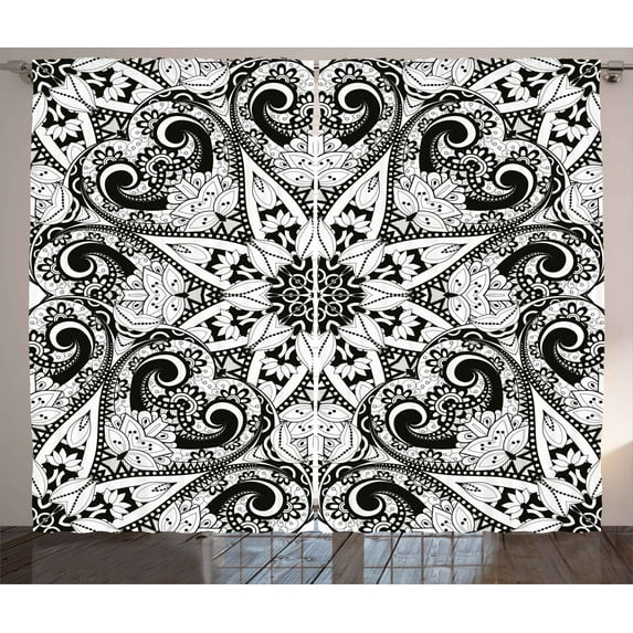 Ambesonne Mandala Curtains 2 Panel Set, Lace Like Lotus Flower Form ...