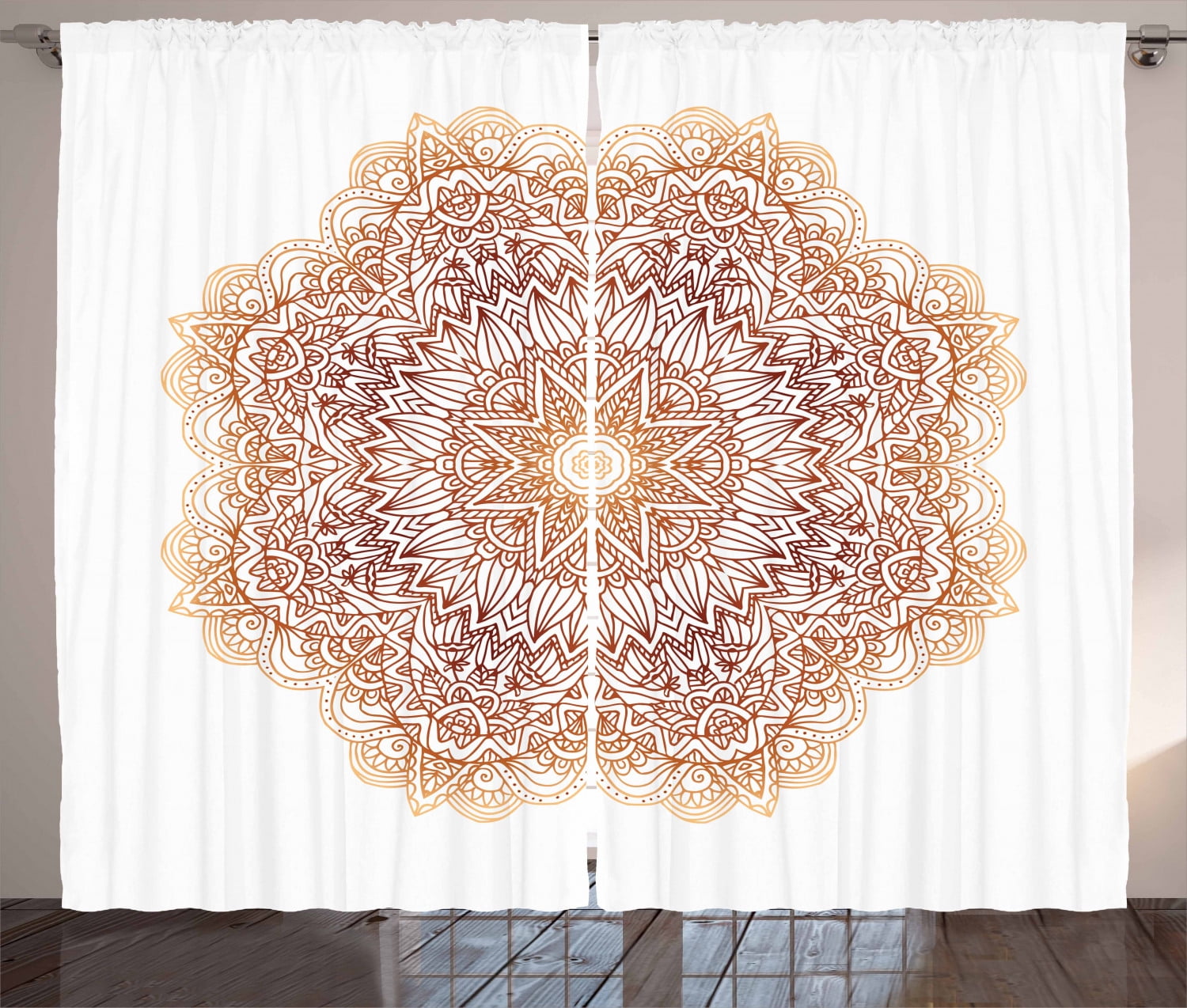 Ambesonne Brown Mandala Curtains 2 Panel Set, Leaves Star, 108" x 90 ...