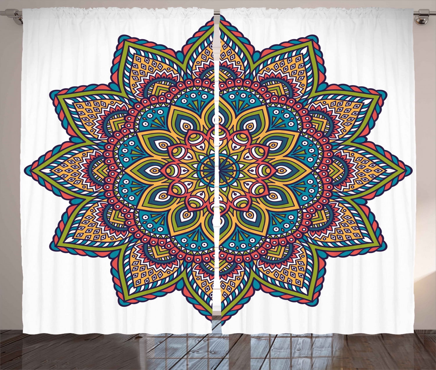 Ambesonne Mandala Curtains 2 Panel Set, Floral Leaves Details Art, 108 ...