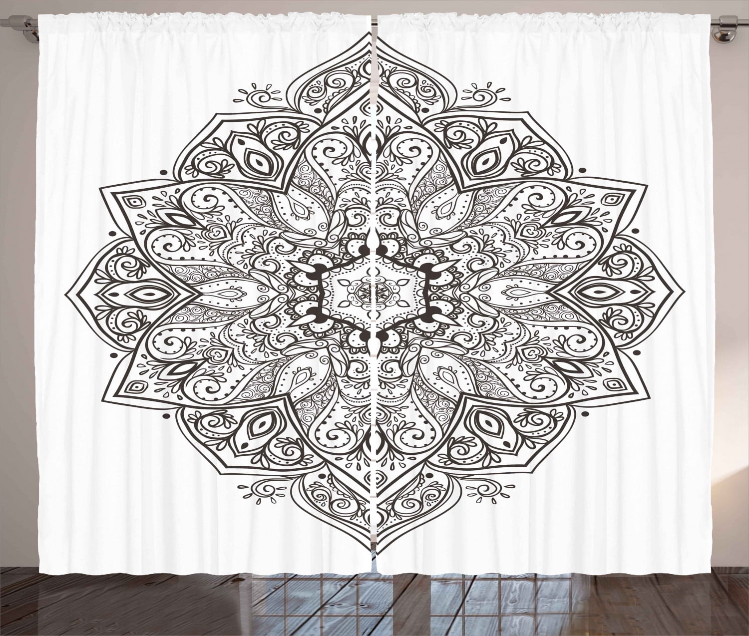 Ambesonne Mandala Curtains 2 Panel Set, Eastern Psychedelic, 108" x 90 ...