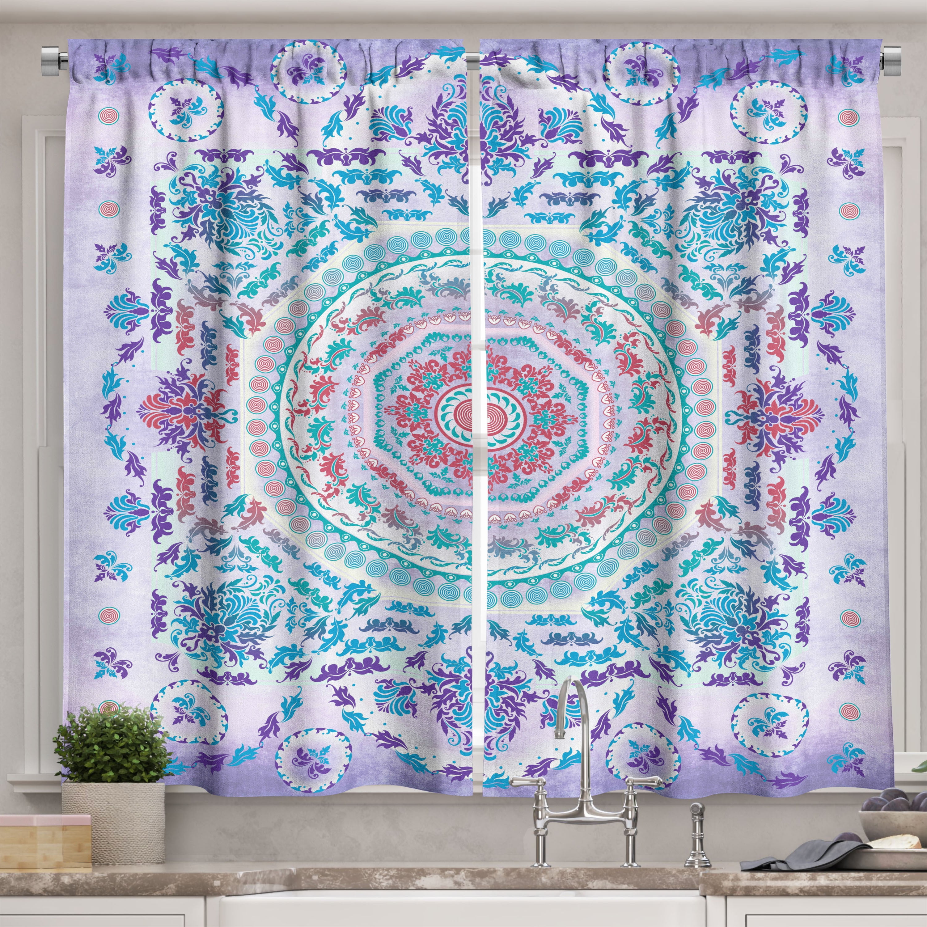 Mandala Curtains 2 Panels Set, Medallion Design Floral Patterns and ...