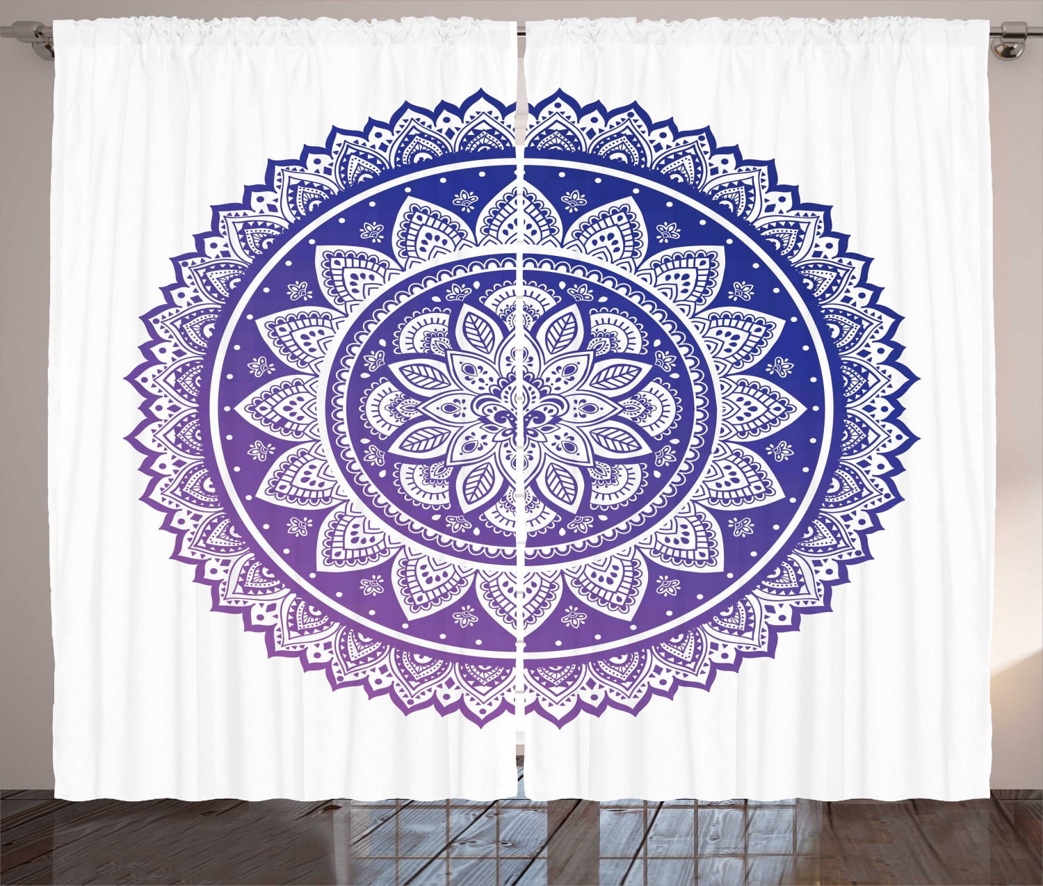 Ambesonne Mandala Curtains 2 Panel Set, Flourishing Petals, 108" x 84 ...