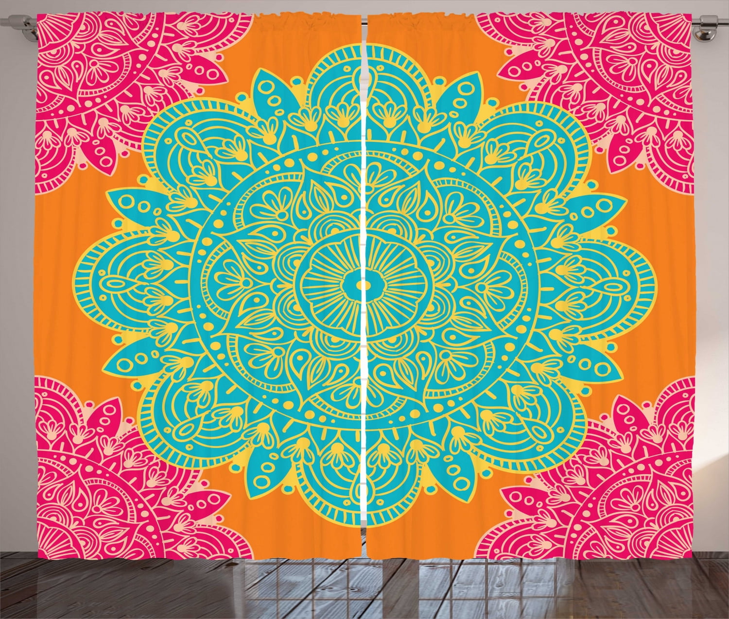 Ambesonne Mandala Curtains 2 Panel Set, Blossoming Flower Pattern, 108 ...