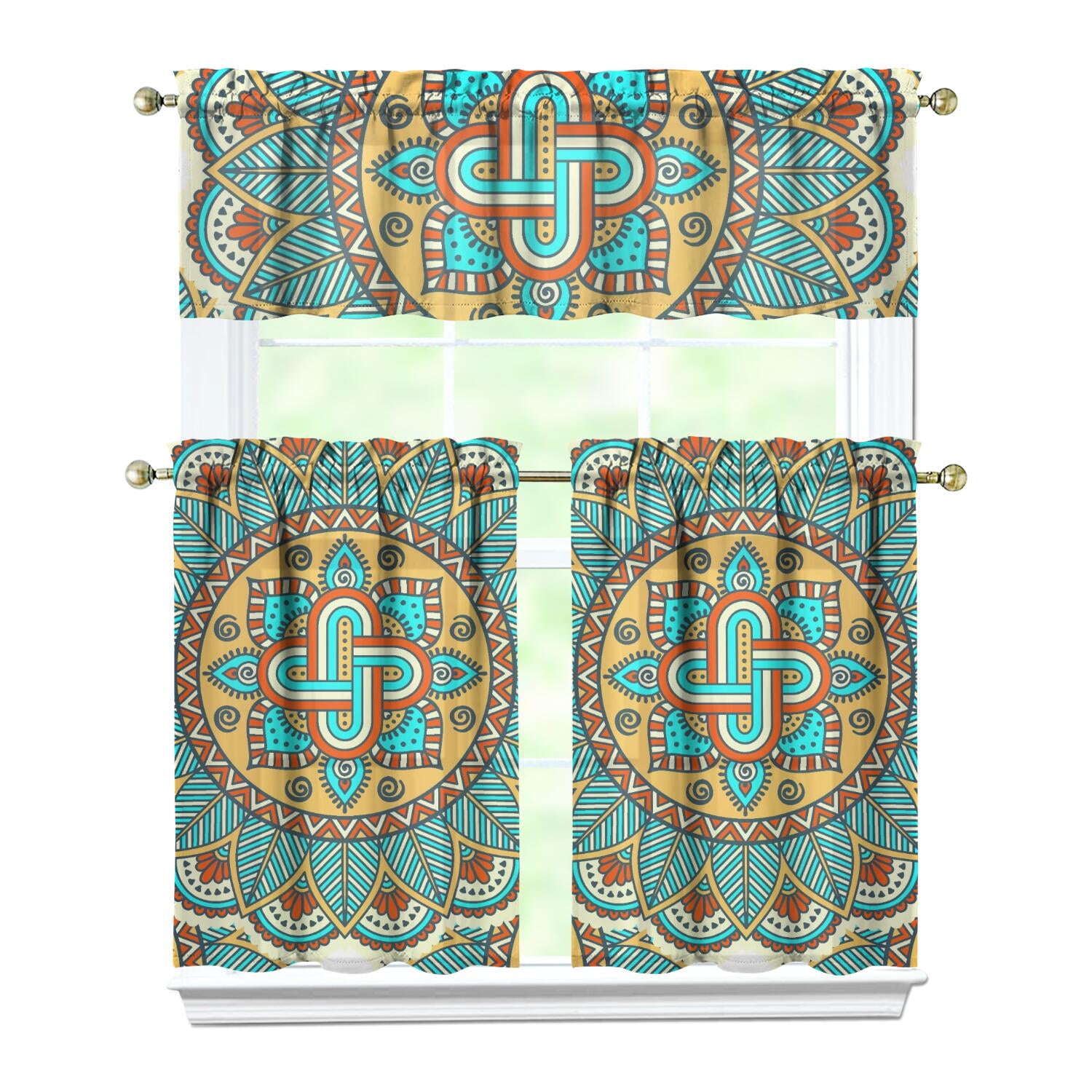Mandala Curtains 36 Inch Short - 3 Panel Set, Psychedelic Geometric ...