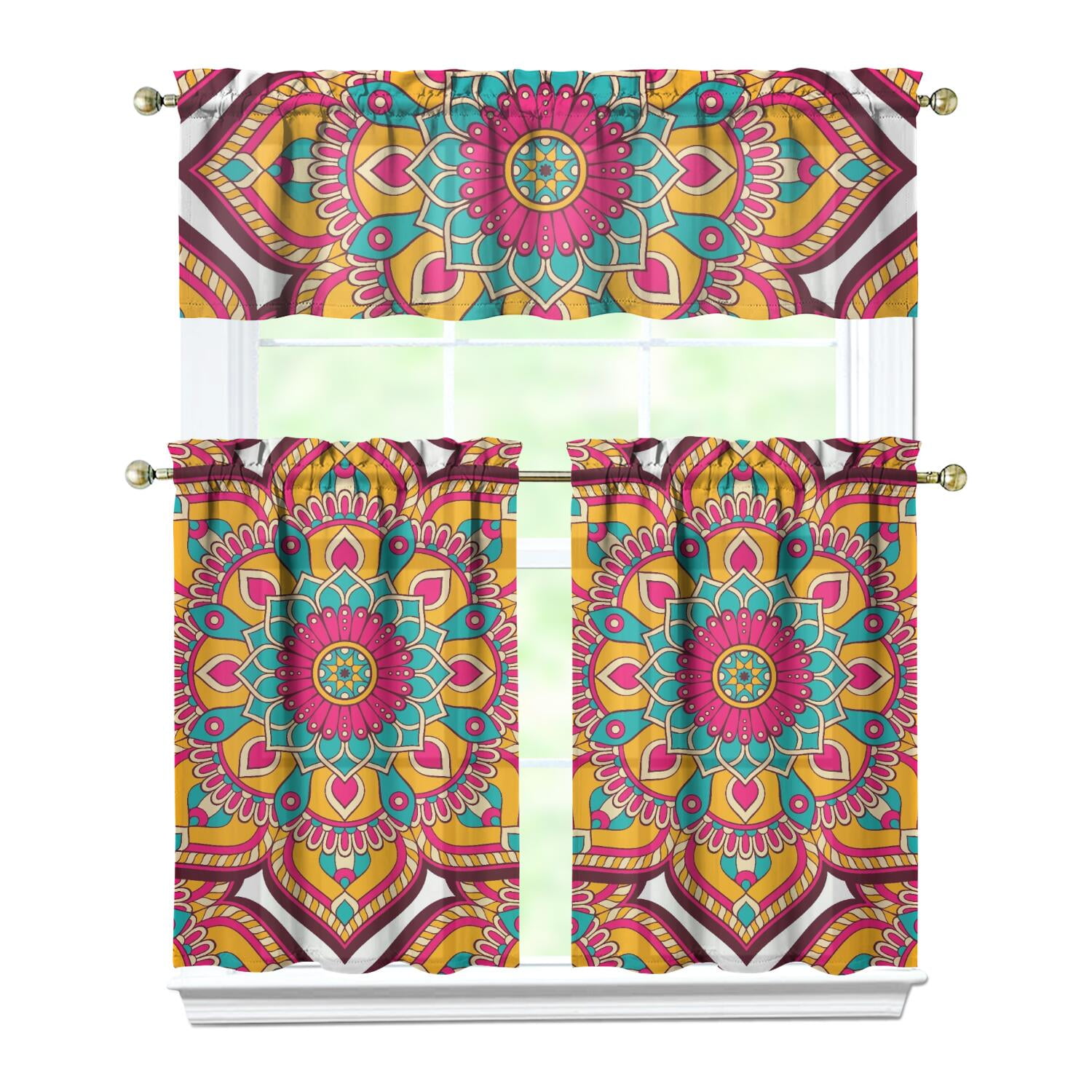 Mandala Curtains 36 Inch Short - 3 Panel Set, Psychedelic Geometric ...