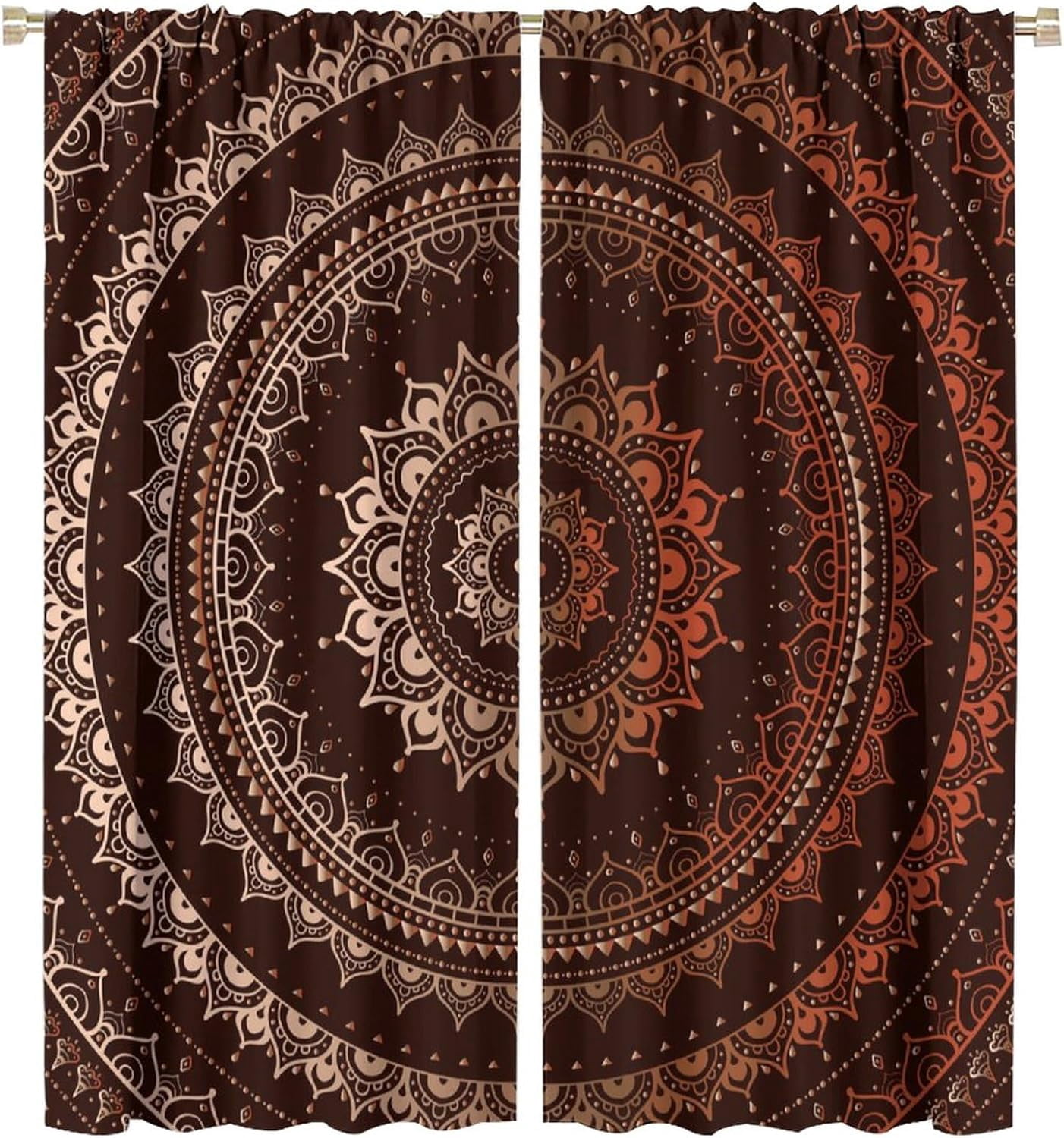 Mandala Curtains Bohemian Retro Mandala Flowers Brown Art Print for ...