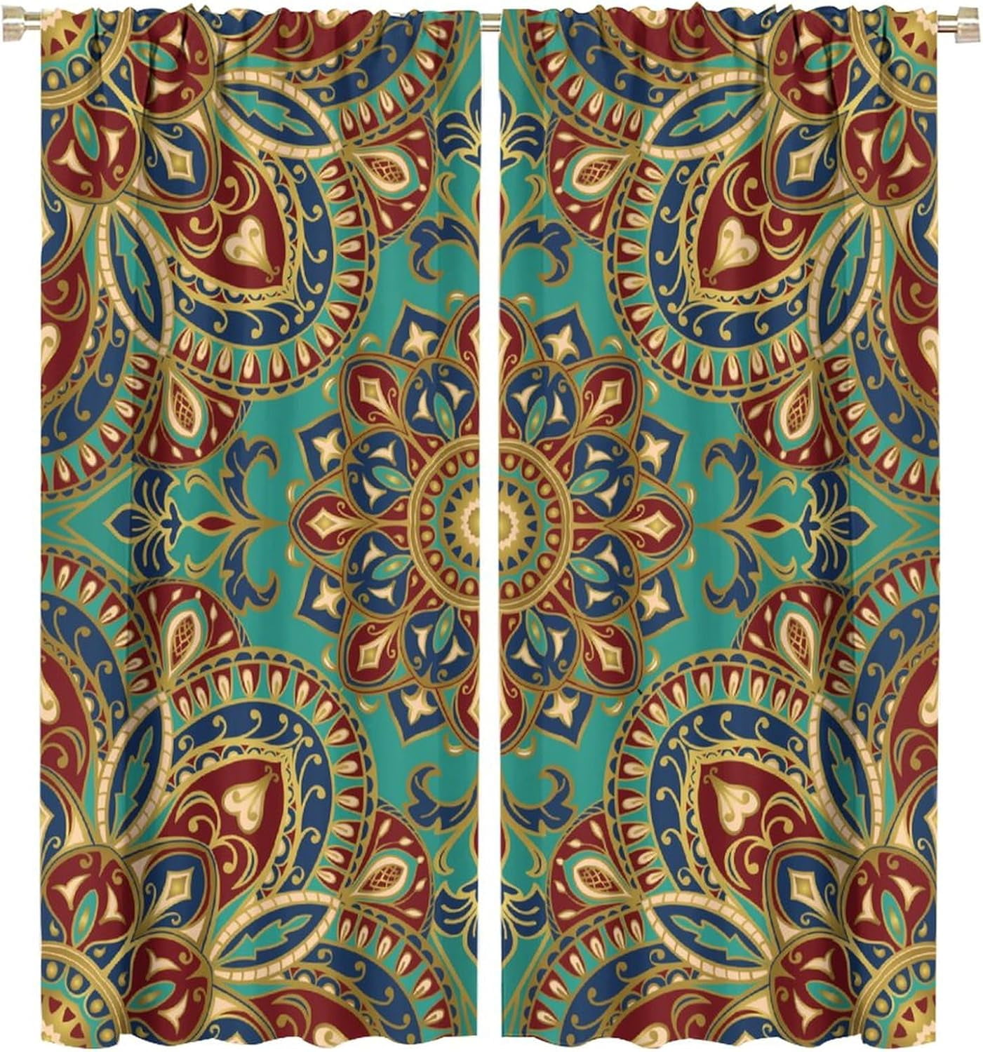 Mandala Curtains Colorful Retro Oriental Ethnic Mandala Flowers Green ...
