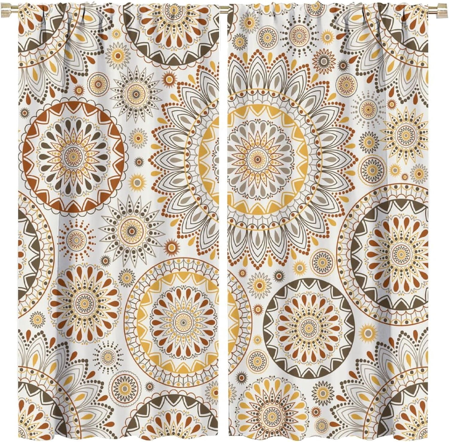 Mandala Curtains Vintage Colorful Boho Mandala Flowers Yellow Art Print ...
