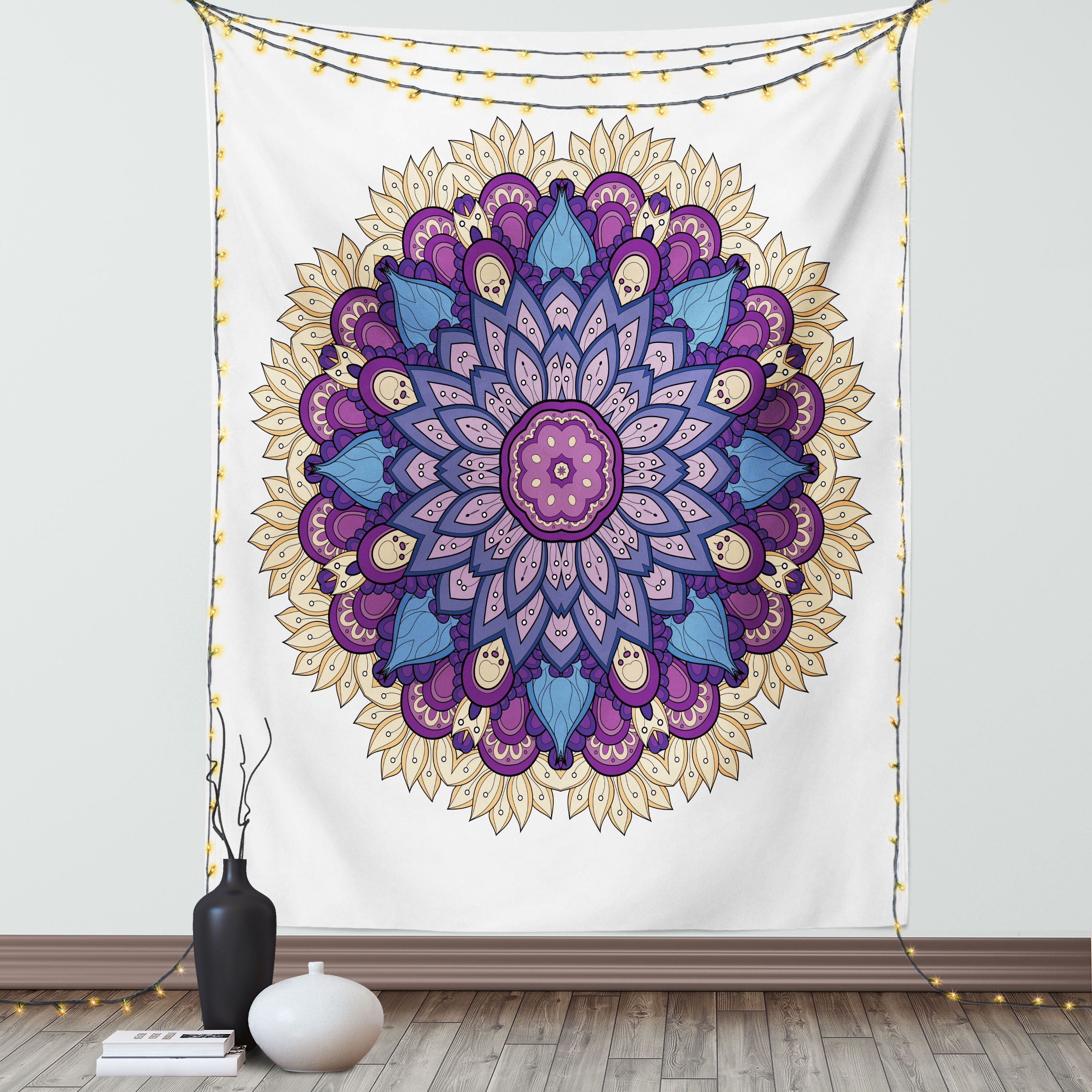Mandala Decor Tapestry, Flower Shaped Universe Chart with Color Contour ...