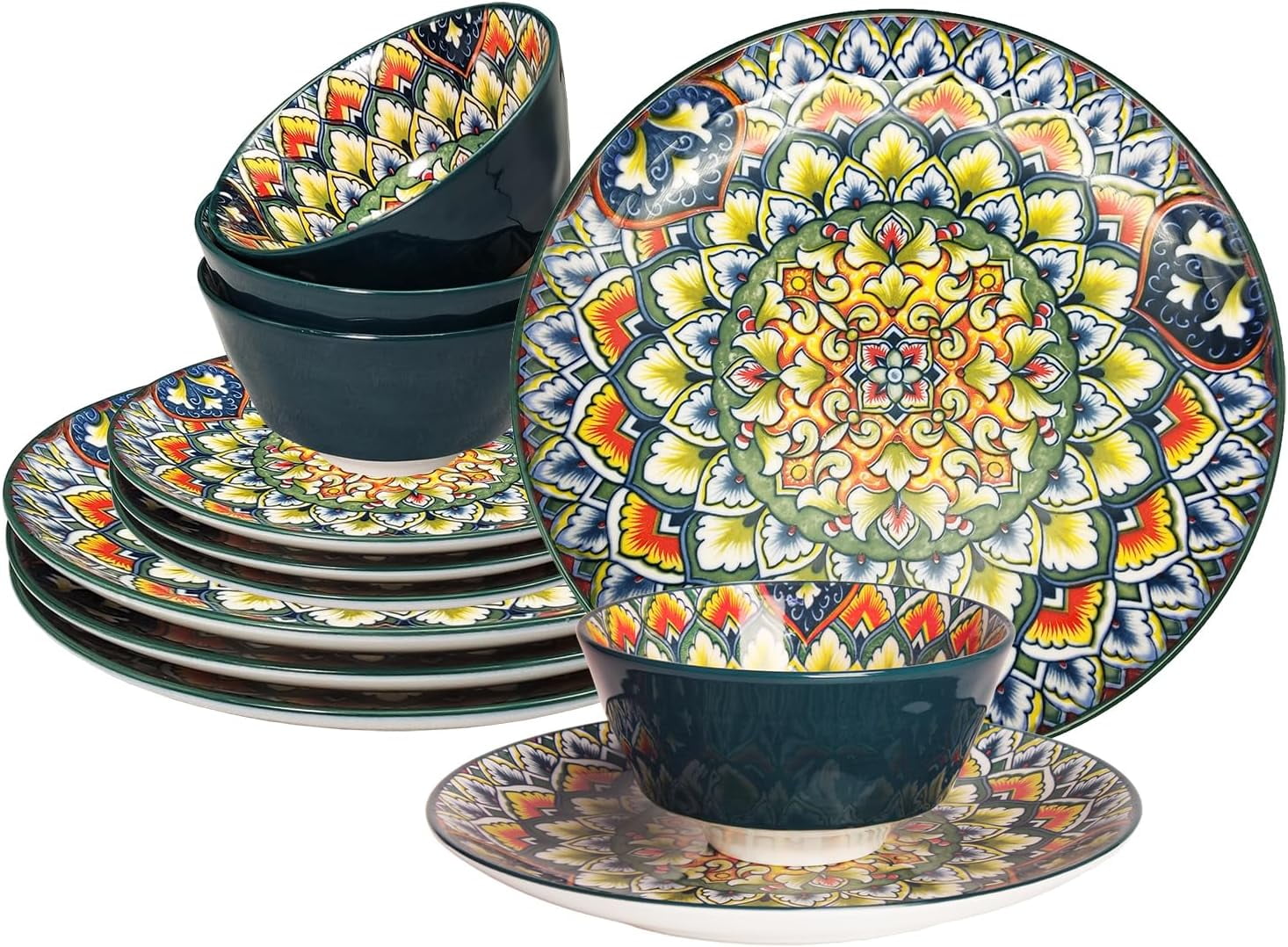 Mandala Dinnerware Sets (12 Pcs) Serves 4, Buffet Dinnerware, Boho ...