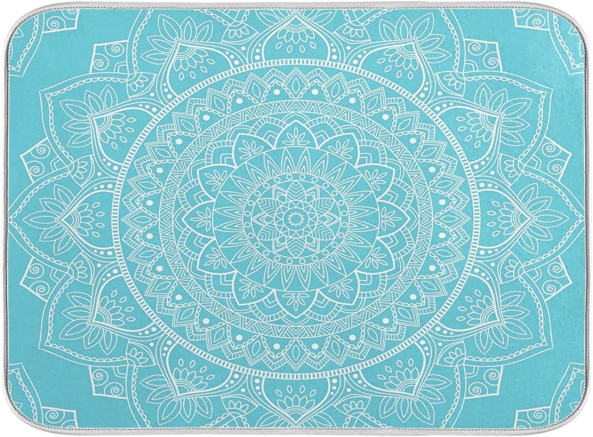 Mandala Dish Drying Mat 18 x 24 Inch Large Bohemian Teal Drying Mats ...