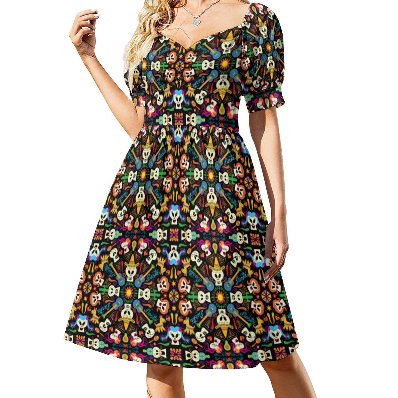 Mandala Dress Mexican Skeletons Floral Print Elegant Dresses Summer ...