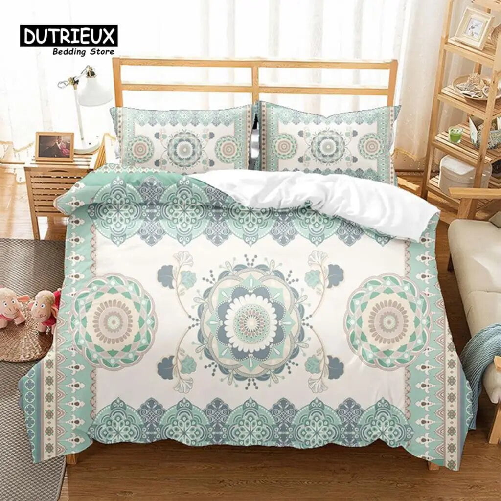 Mandala Duvet Cover Bohemia Exotic Flowers Geometric Print Bedding Set