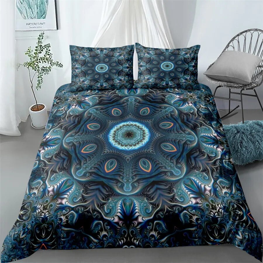 Mandala Duvet Cover Set Blue Pink Boho Chic Bedspreads Romantic