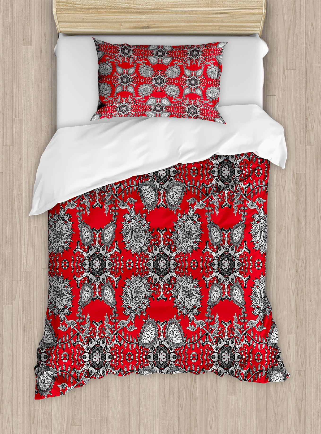 Mandala Duvet Cover Set, Doodle Mandala Flower Ivy Swirls Classic ...
