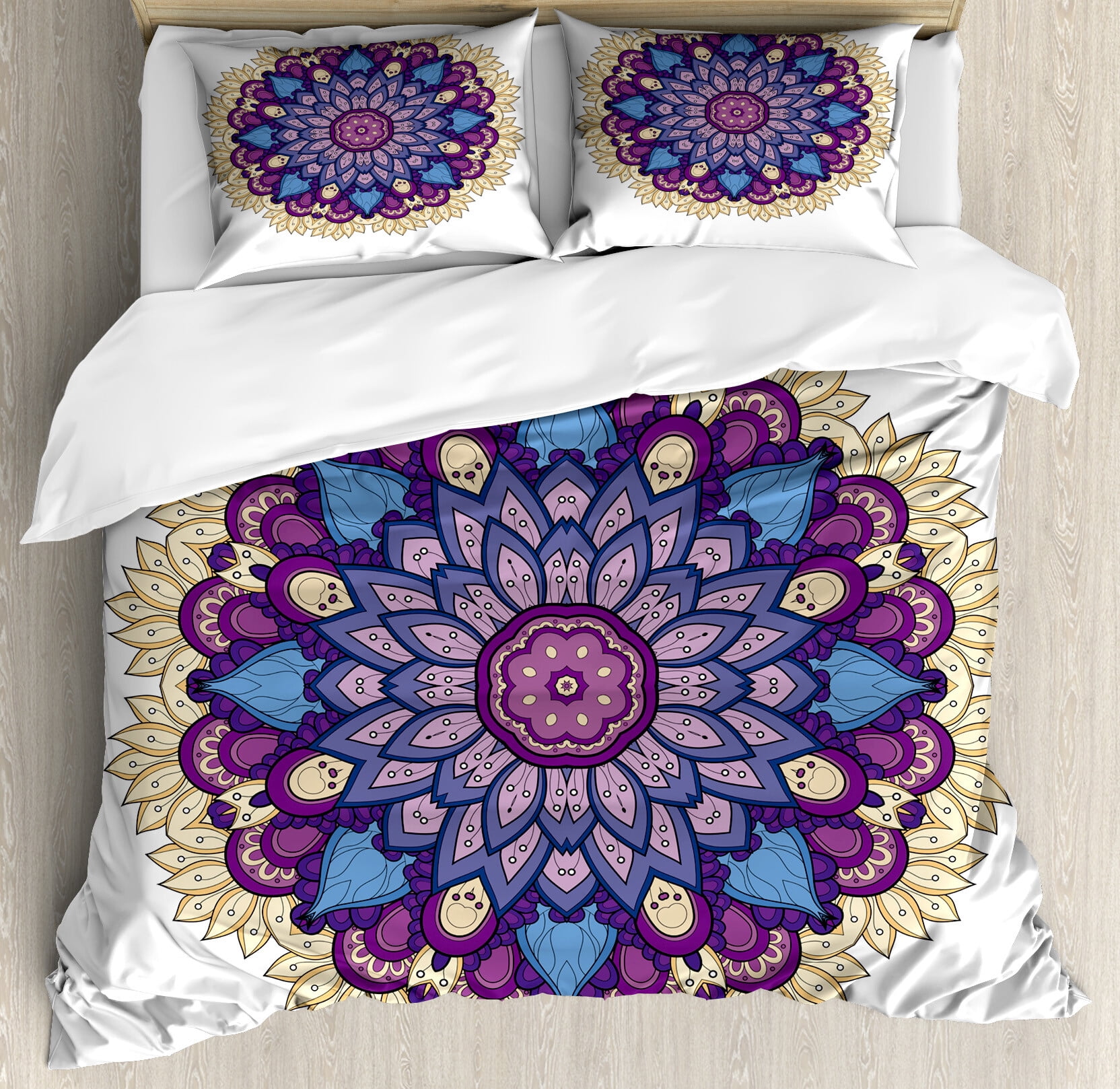 Mandala Duvet Cover Set, Flower Shaped Universe Chart with Color Contours Occult Esoteric Folk ...