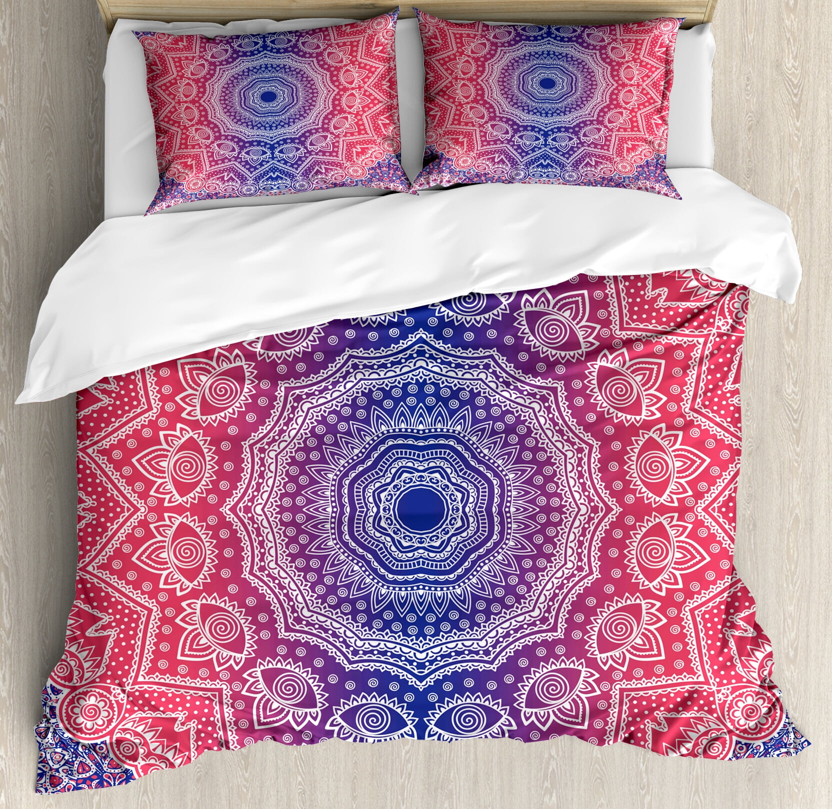 Mandala Duvet Cover Set, Hippie Ombre Style Print Infinity and Harmony Culture Inspired Pattern ...