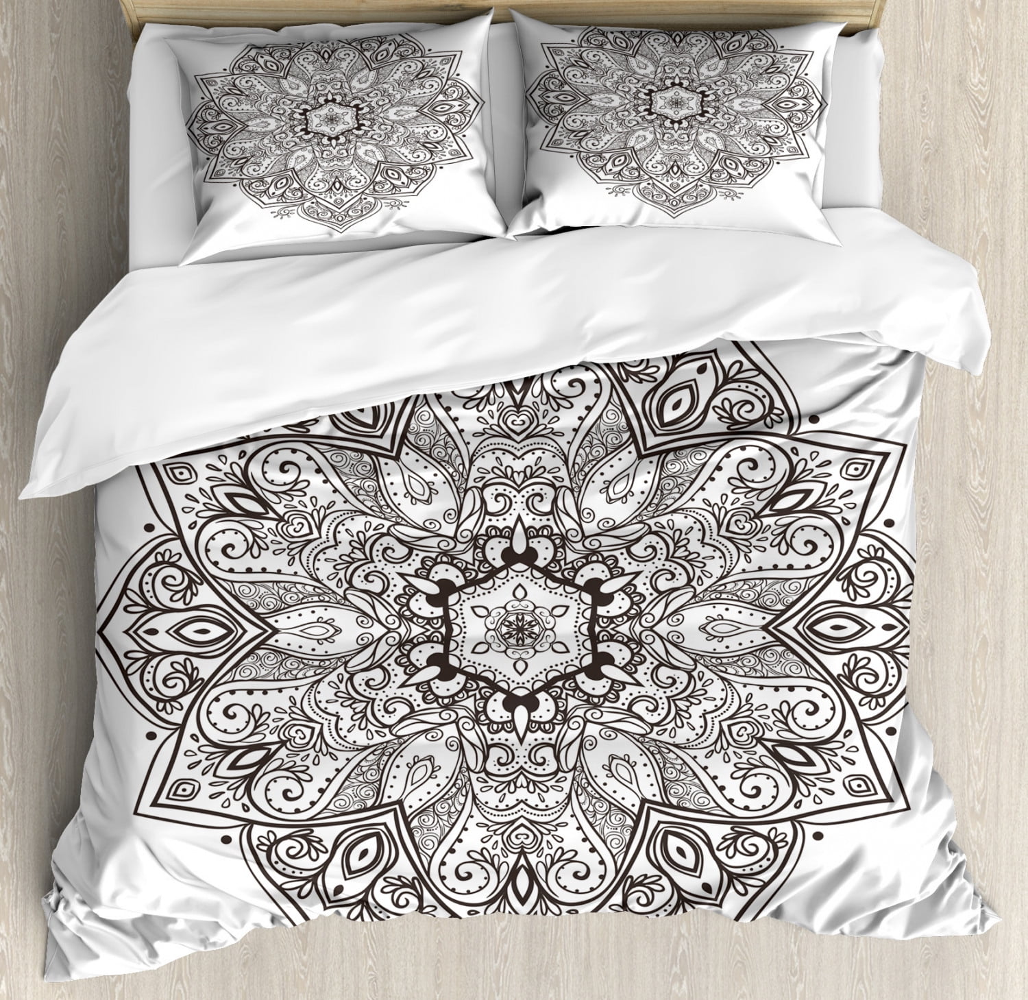 Mandala Duvet Cover Set King Size, Asian Psychedelic Circular Element ...