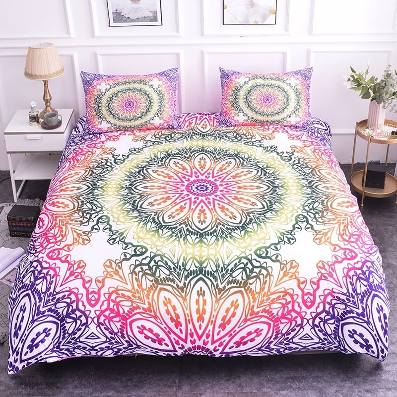 Mandala Duvet Cover Set King Size Lotus Flower Blue Purple Pink Bedding ...