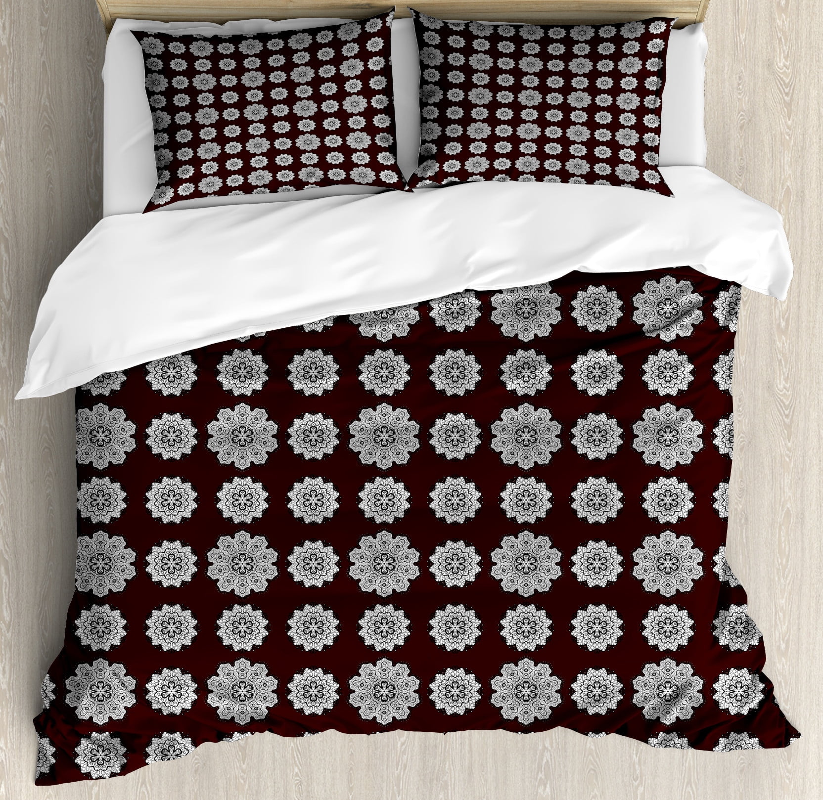 Mandala Duvet Cover Set, Oriental Pattern Along Lace Hippie Flowers ...