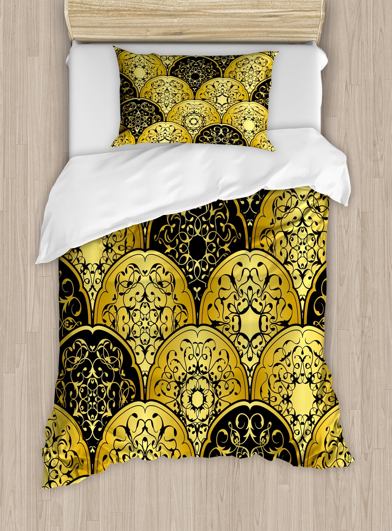 Mandala Duvet Cover Set, Overlapping Round Shapes Scale Retro Revival ...