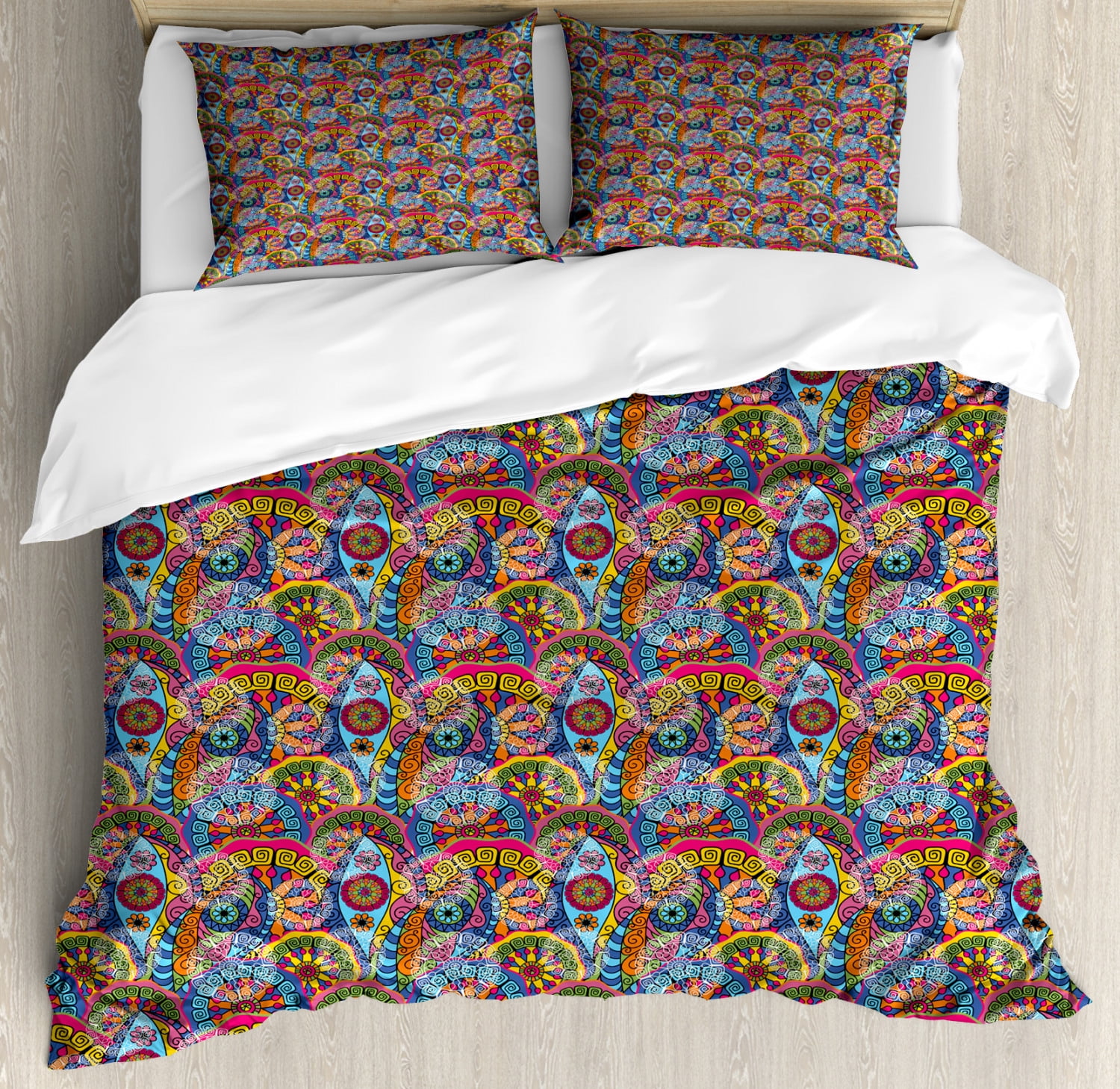 Mandala Duvet Cover Set Queen Size, Colorful Abstract Sixties Inspired ...