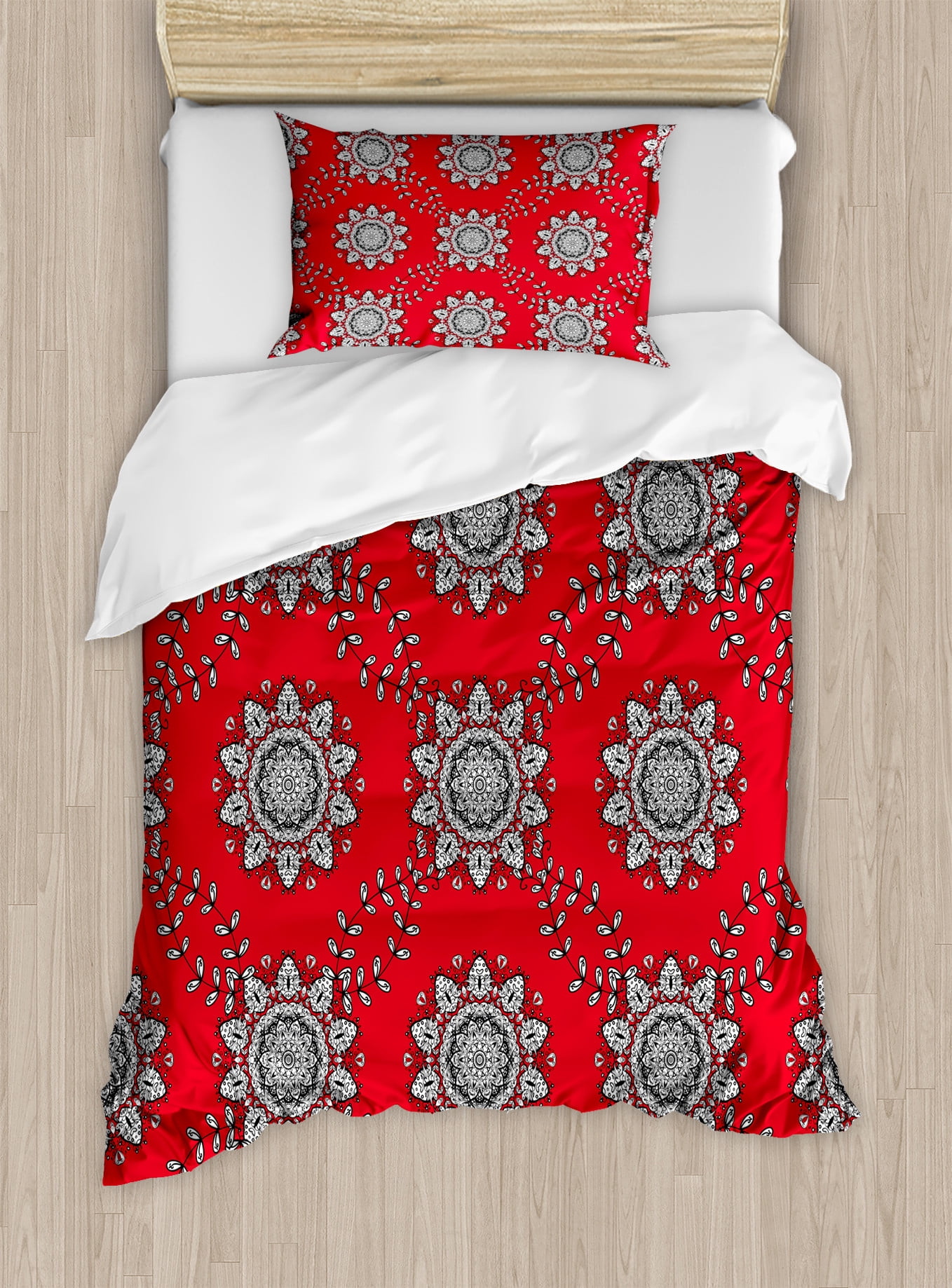 Mandala Duvet Cover Set, Sketchy Leaves Swirl Ivy Victorian Mesh Design ...