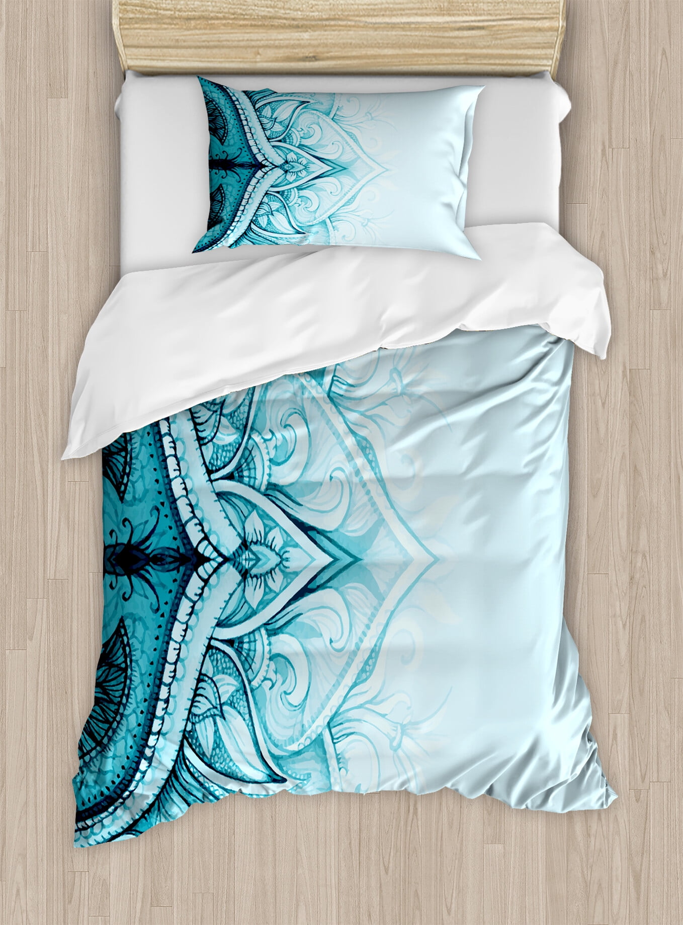 Mandala Duvet Cover Set, Traditional Ornamental Lace Border with ...