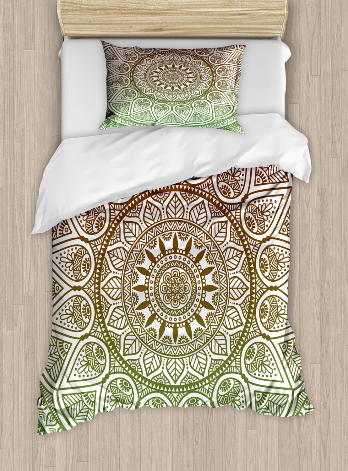 Mandala Duvet Cover Set Twin Size, Ombre Style Illustration with Middle ...
