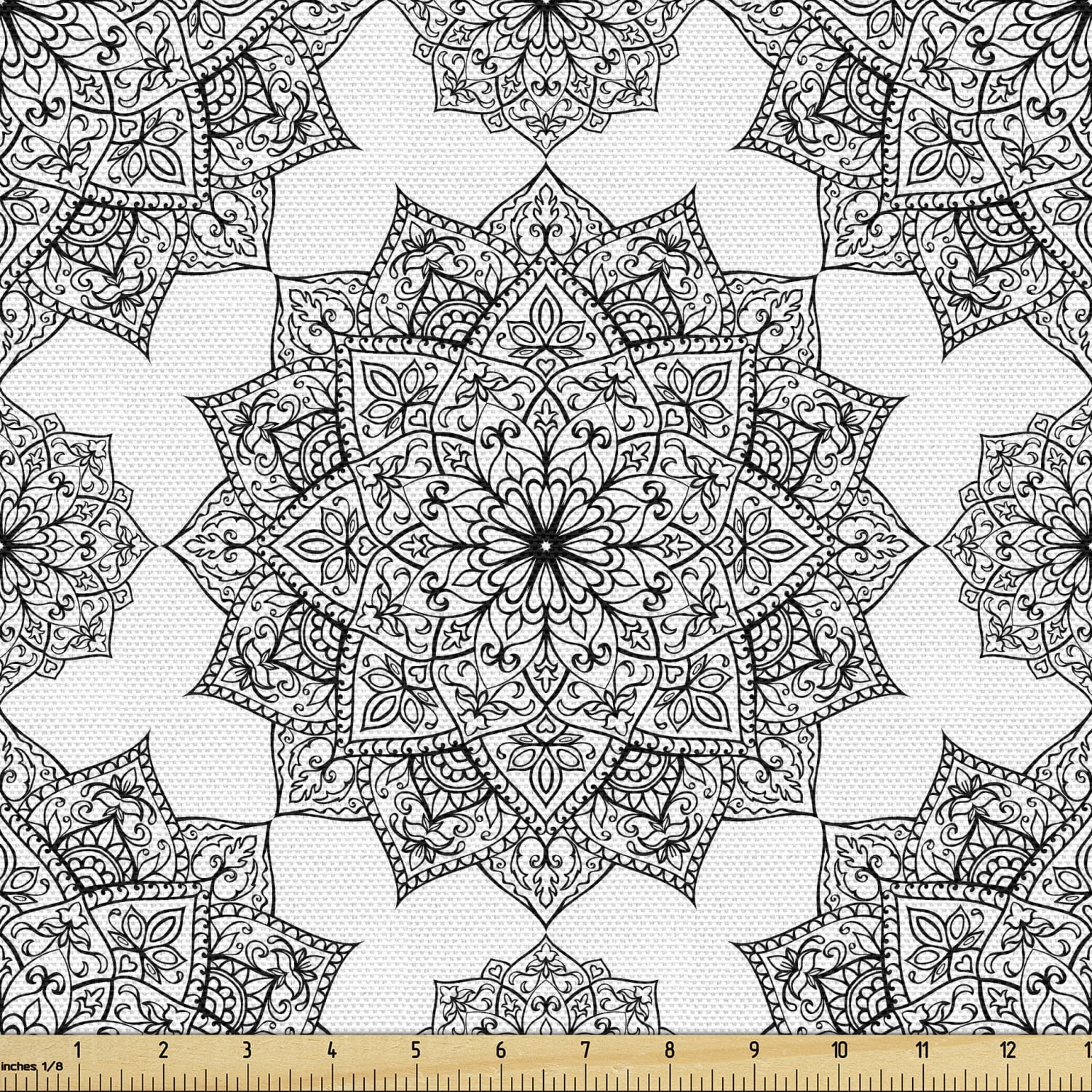 Ambesonne Mandala Fabric by the Yard Upholstery, Monochrome Floral ...