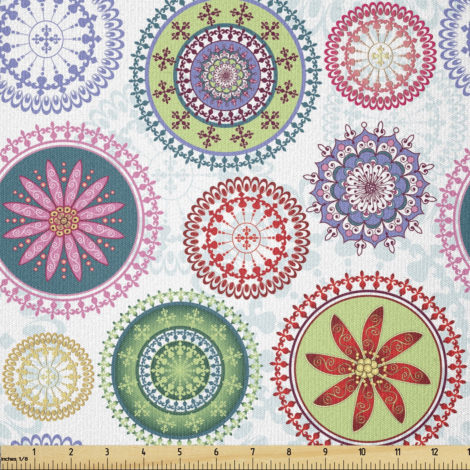 Mandala Fabric by The Yard, Ornamental Different Floral Motifs in ...