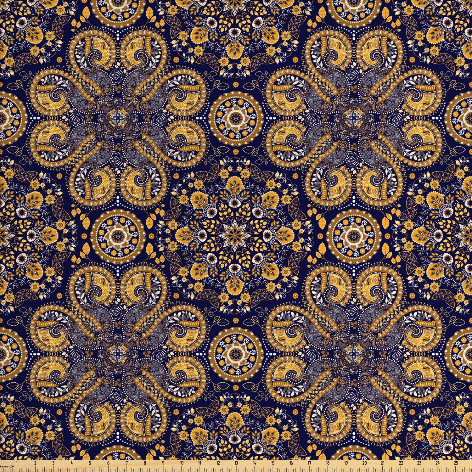 Ambesonne Mandala Fabric by the Yard Upholstery, Eastern Abstract Flora ...
