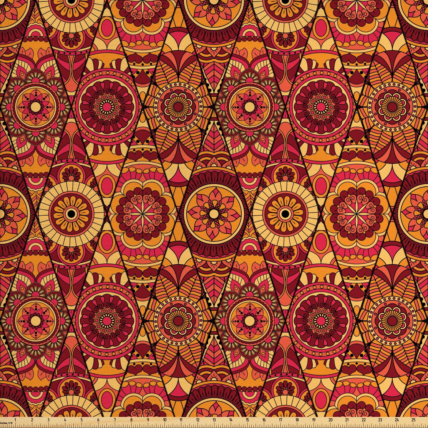 Mandala Fabric by the Yard Upholstery, Floral Arrangement Hand Drawn ...