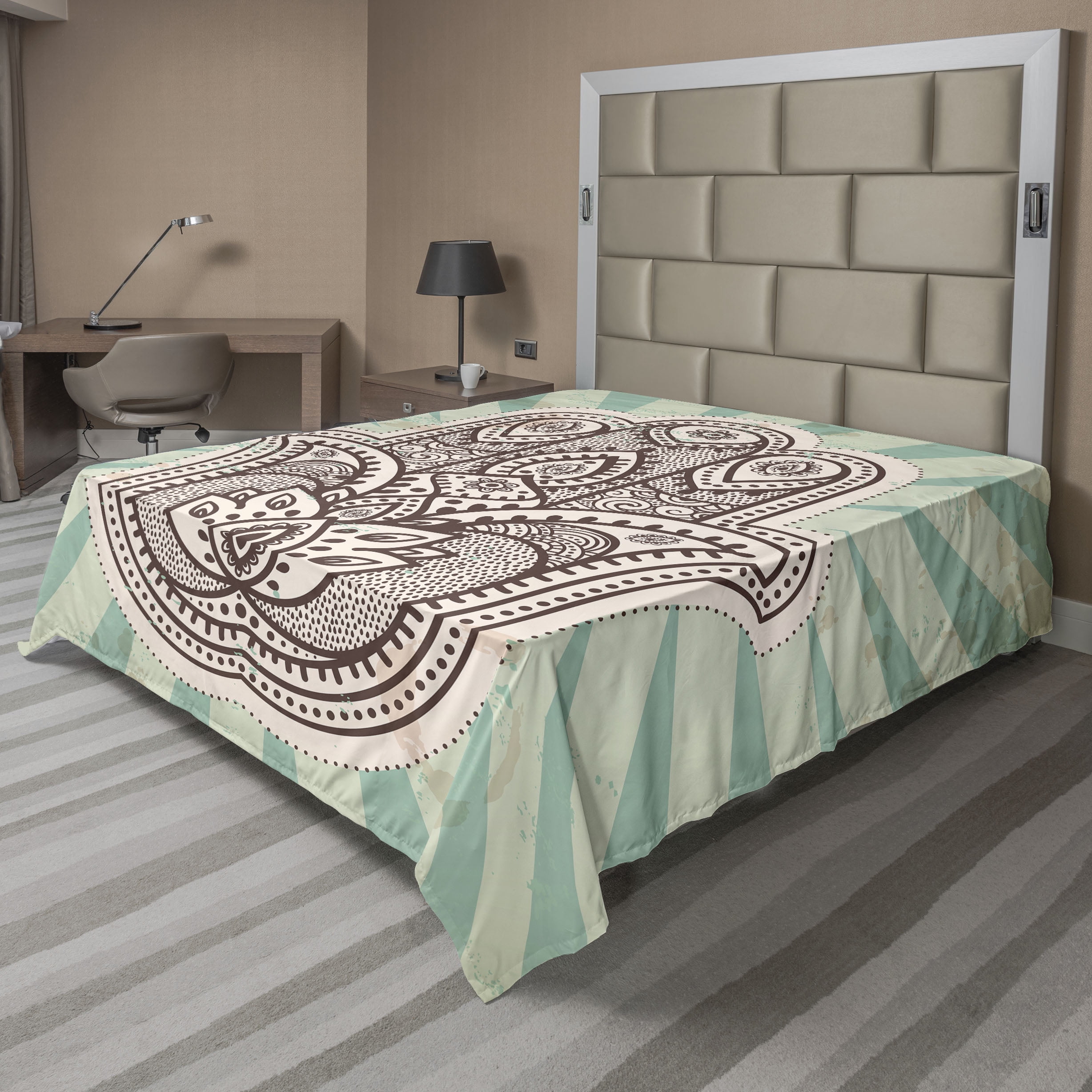 Mandala Flat Sheet, Middle Eastern Hand Motif with Stripes Background ...