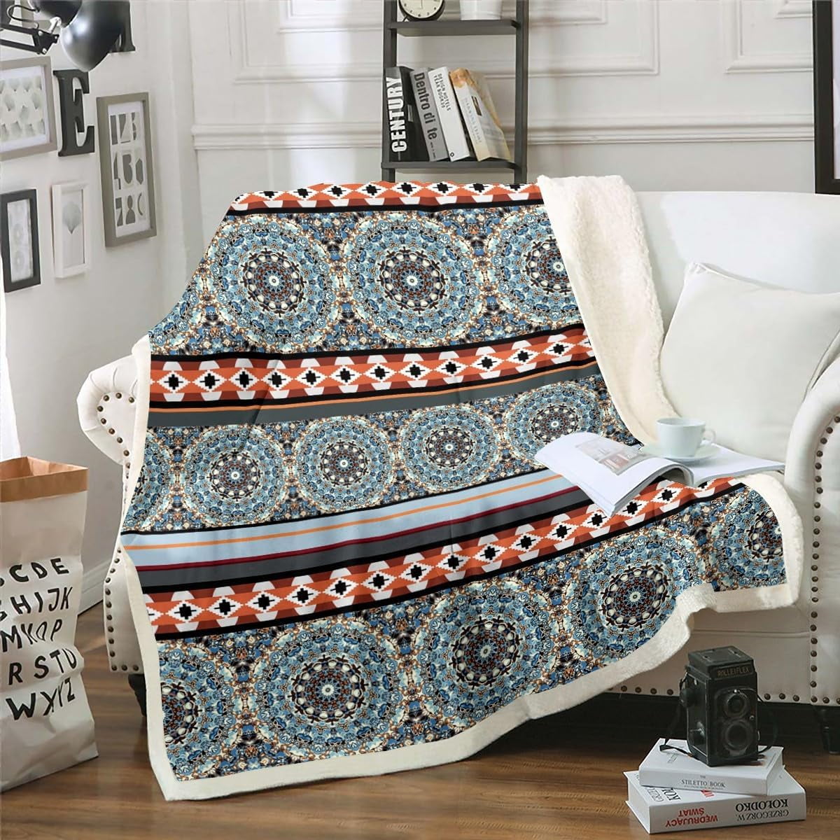 Mandala Fleece Blanket Hippie Aztec Sherpa Blanket, Southwestern Native ...